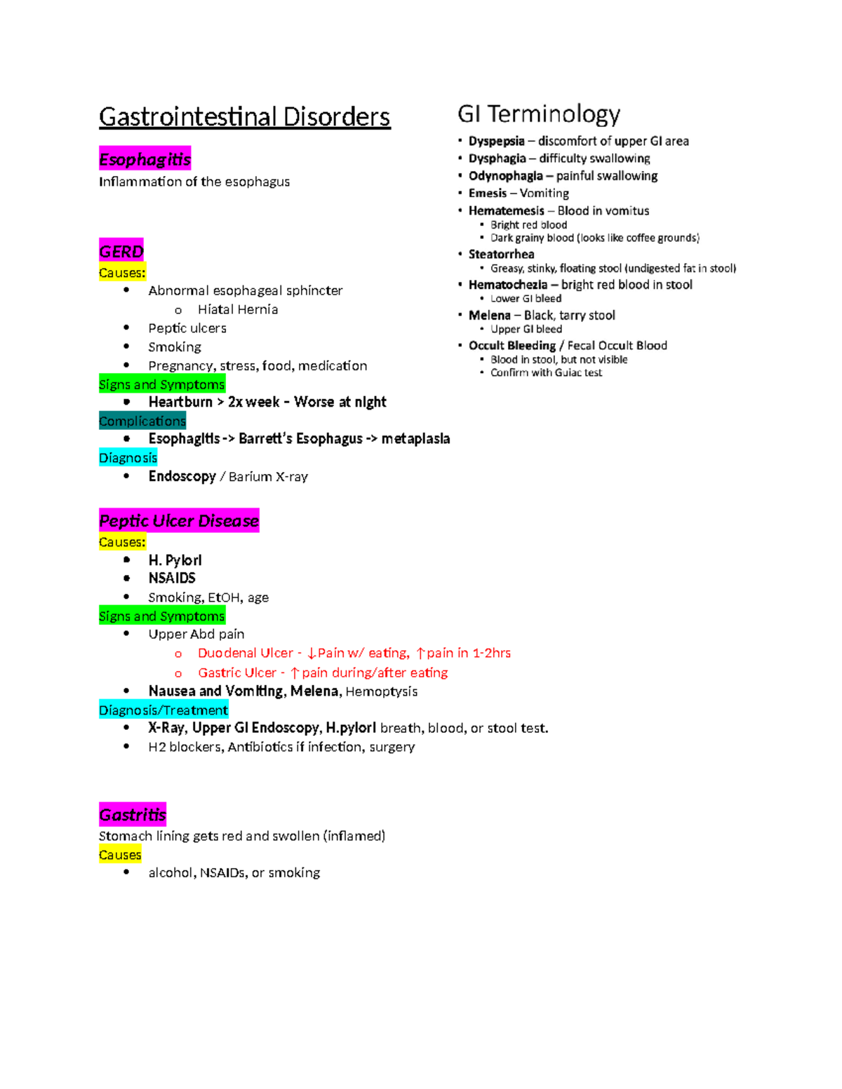 Gastrointestinal Disorders - Gastrointestinal Disorders Esophagitis ...