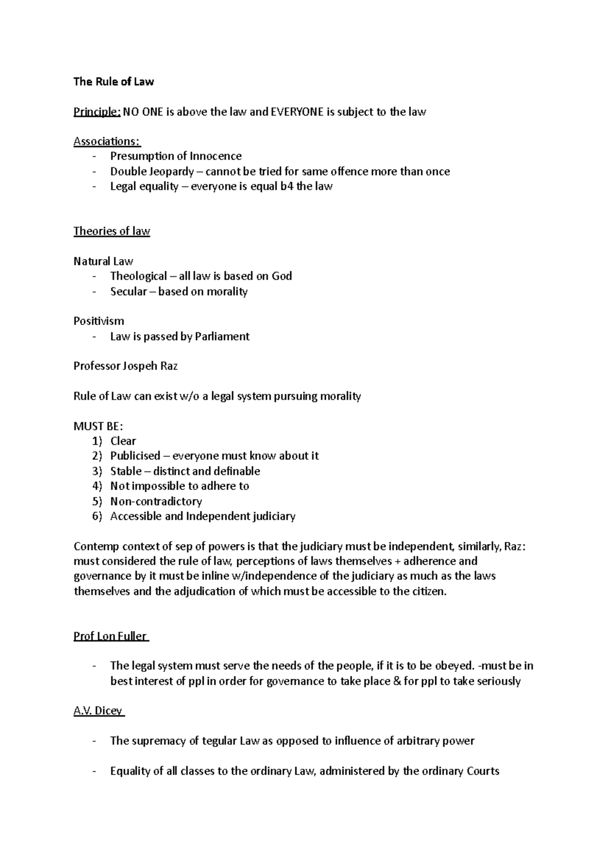 Rule of Law - notes on rule of law - The Rule of Law Principle: NO ONE ...