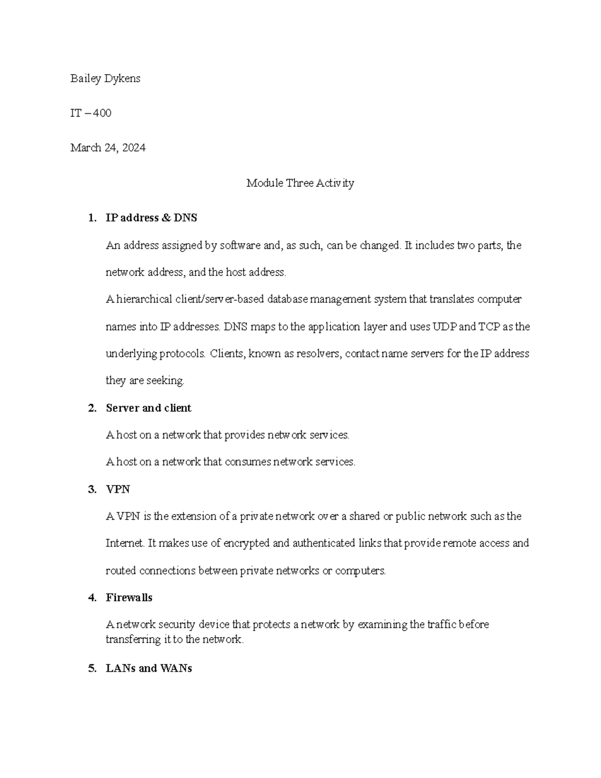 IT - 200 Module Three Activity - Bailey Dykens IT – 400 March 24, 2024 ...