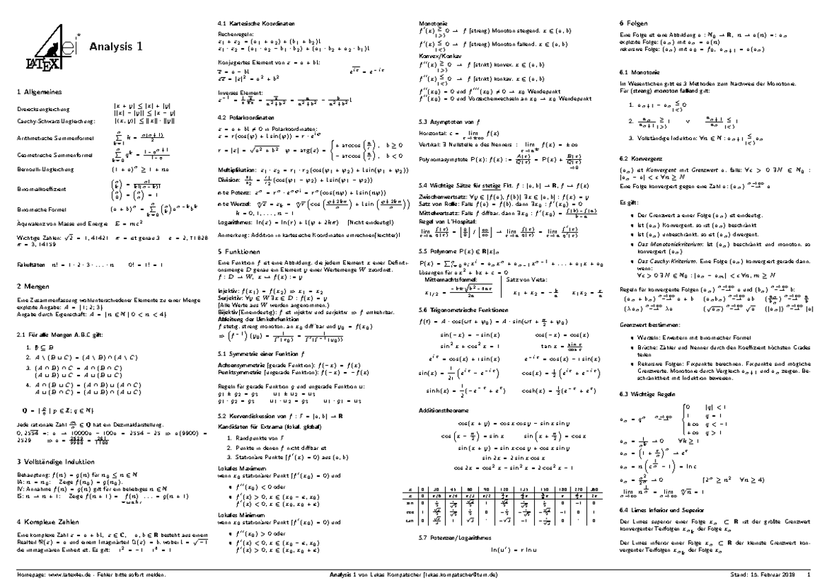 Analysis-1 - Zusammenfassung Analysis 1 [MA9411] - 4 ei * kann Spuren ...