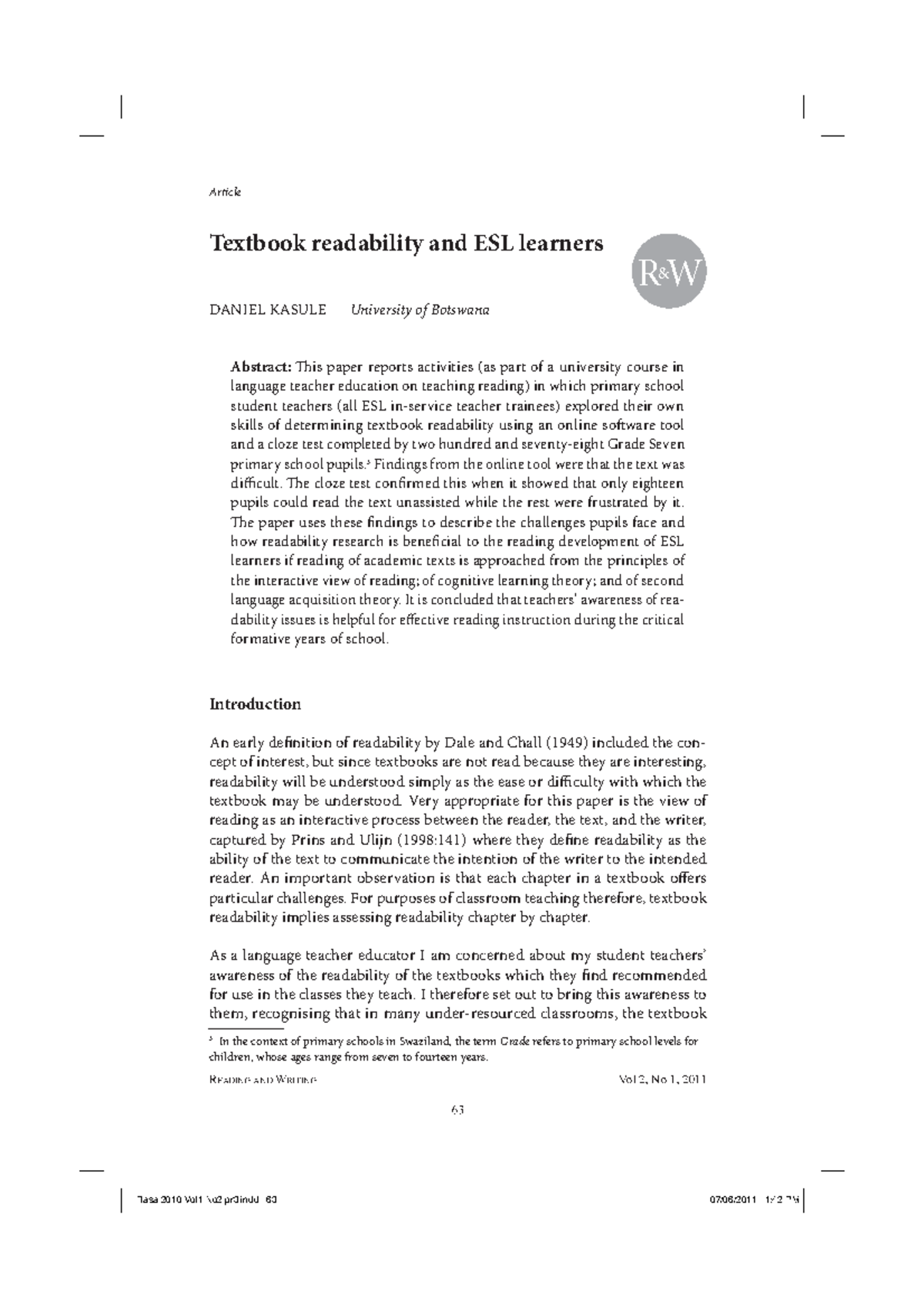 Readability Study - ☎ ☎ ☎ ☛☞ ☛ Textbook readability and ESL learners ...