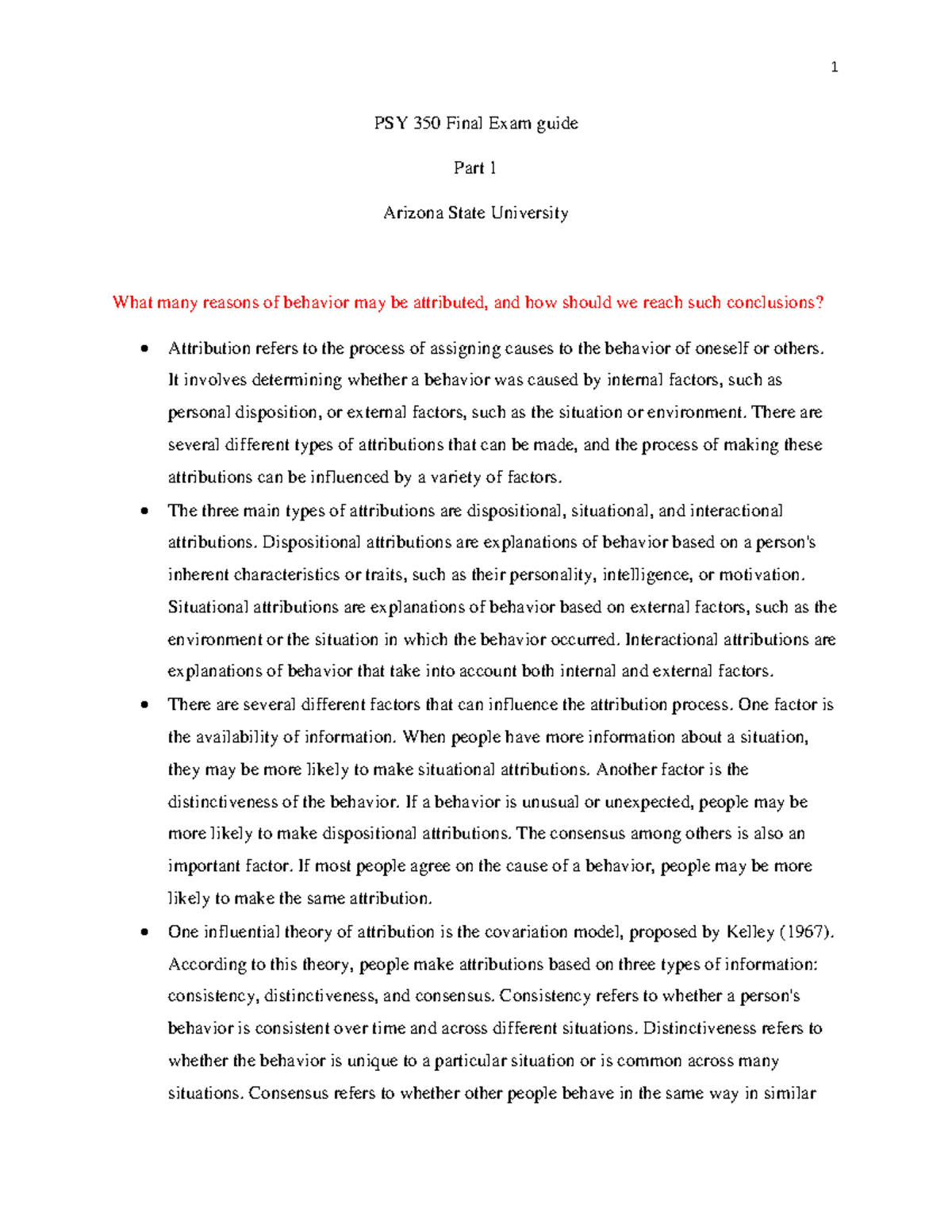 PSY 350 Exam guide Part 1 - PSY 350 Final Exam guide Part 1 Arizona State University What many ...