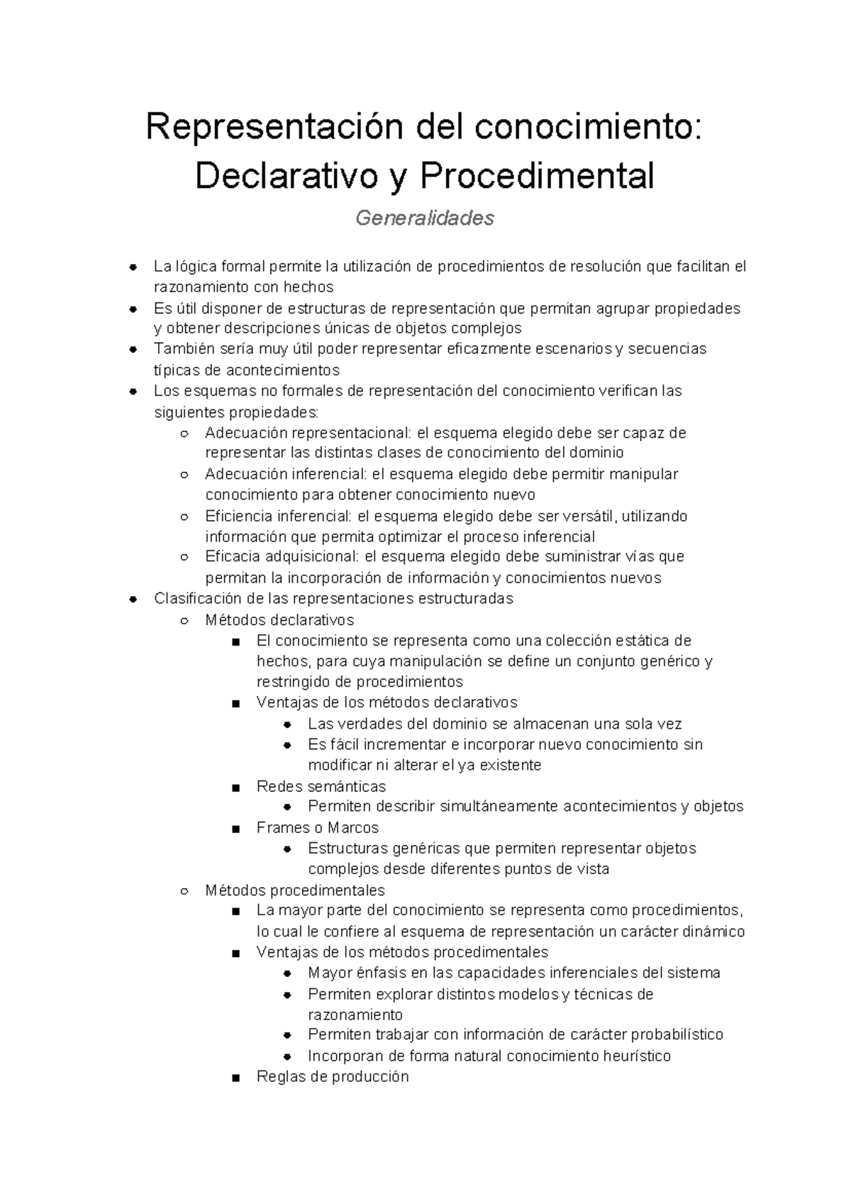 Representación del conocimiento Declarativo y Procedimental ...