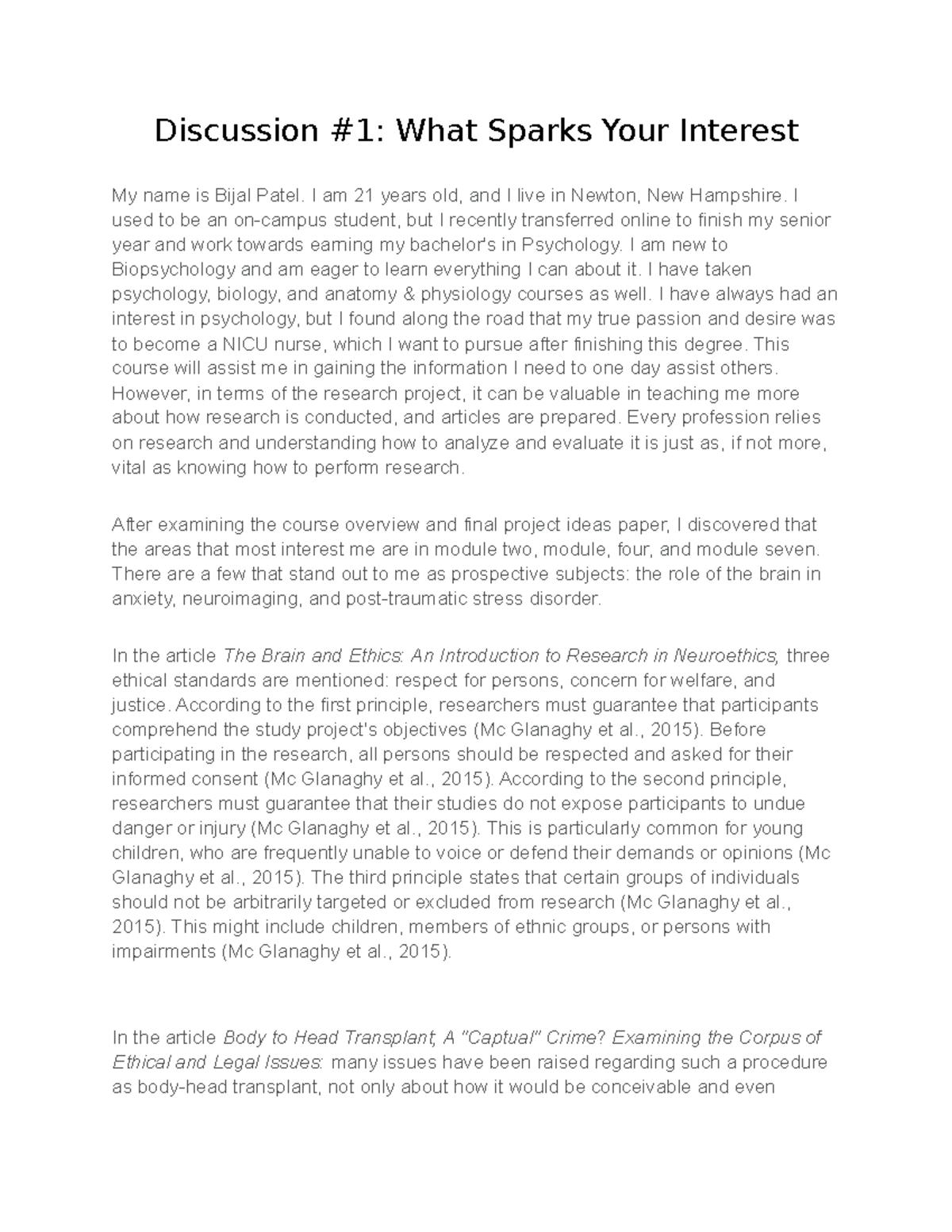 1-1 Discussion: What Sparks Your Interest? - Discussion #1: What Sparks ...