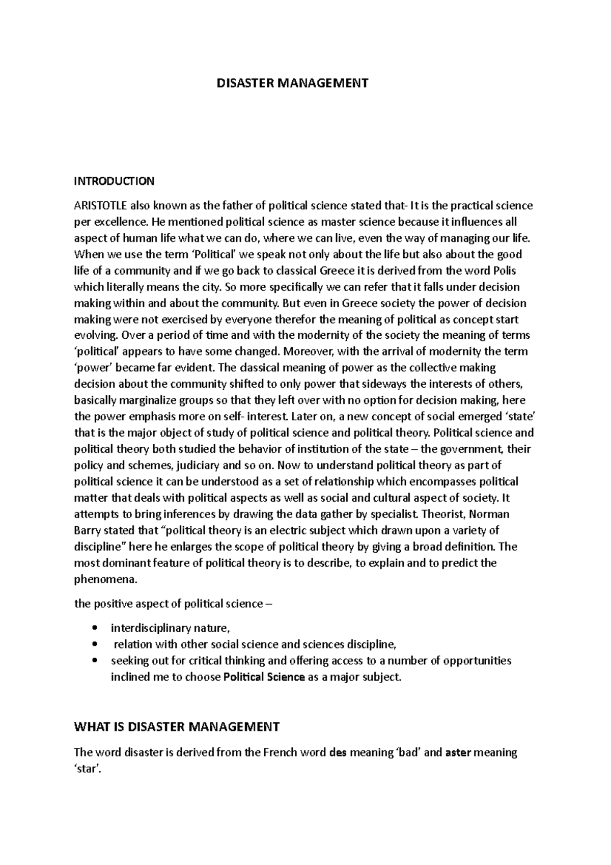 Disaster Management - assignment - DISASTER MANAGEMENT INTRODUCTION ...