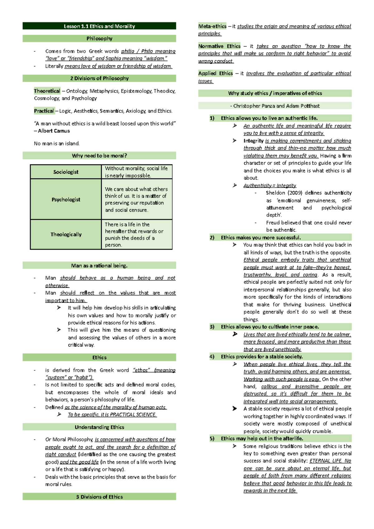 Ethics - ” Literally means love of wisdom or friendship of wisdom. 2 ...