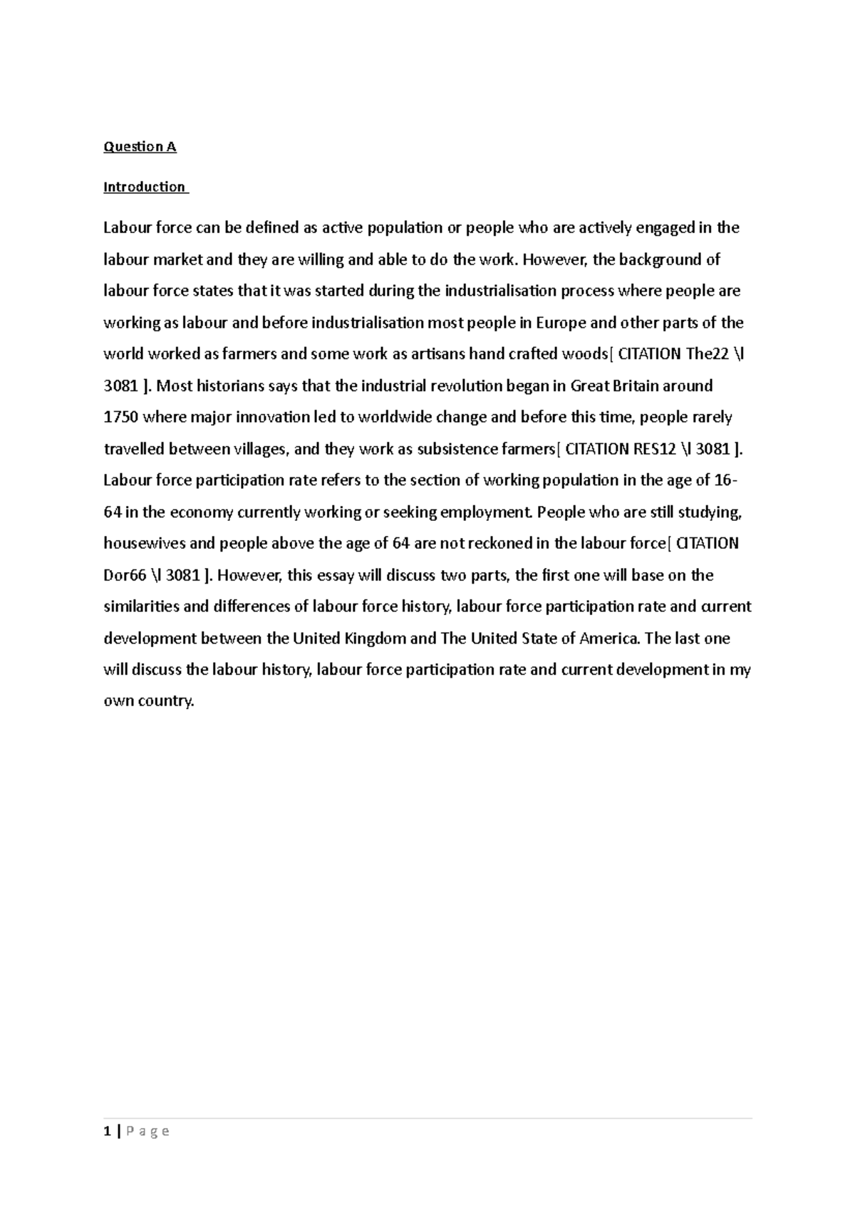 MG316 Assignment 1 semester 1 2022 - Question A Introduction Labour ...