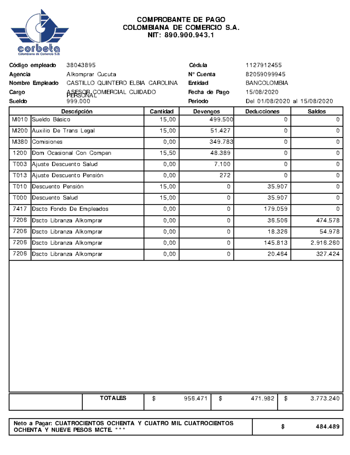 Comprobante de pago 38043895 202008 15 - COMPROBANTE DE PAGO COLOMBIANA ...