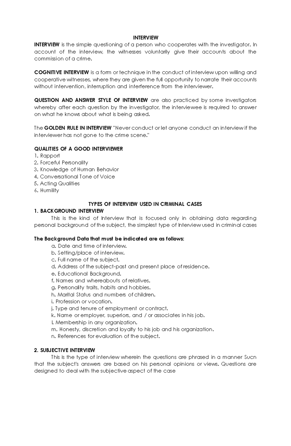 CDI 1 Notes 2 - It's all about crime investigation. - INTERVIEW ...