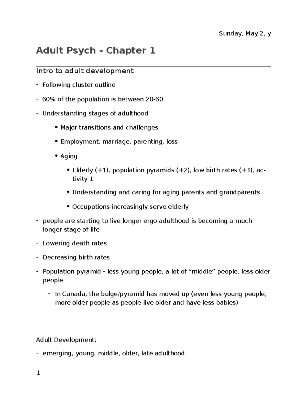 Lecture 2 - chapter 1 - Adult Psych - Chapter 1 Intro to adult ...