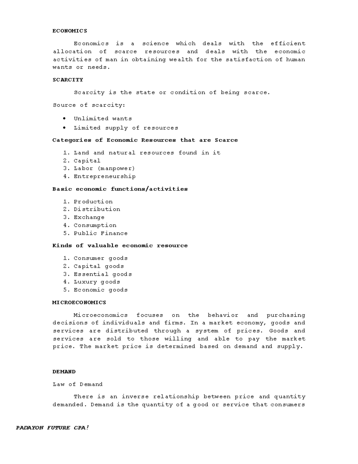 MACC-121 Microecon - ECONOMICS Economics is a science which deals with ...