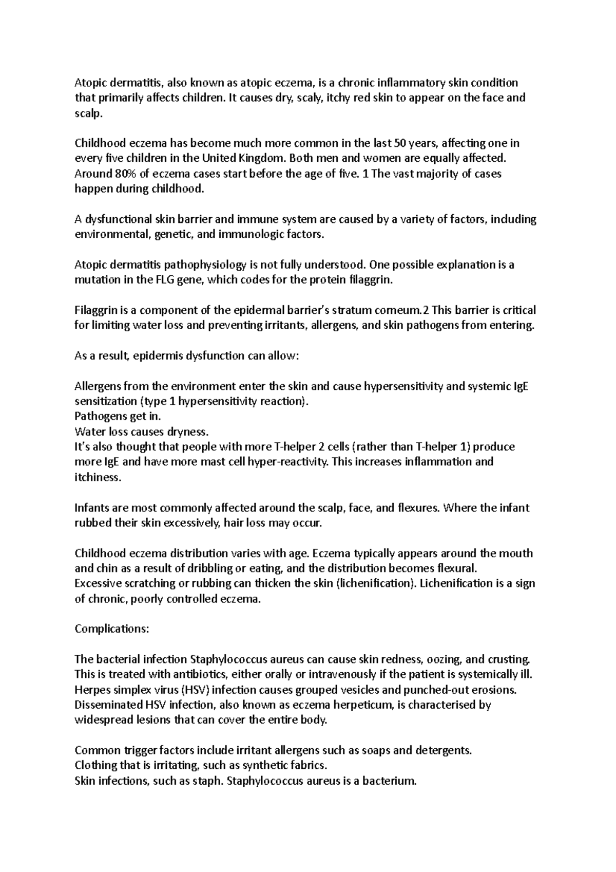 Childhood Eczema - Children's nursing notes - Atopic dermatitis, also ...