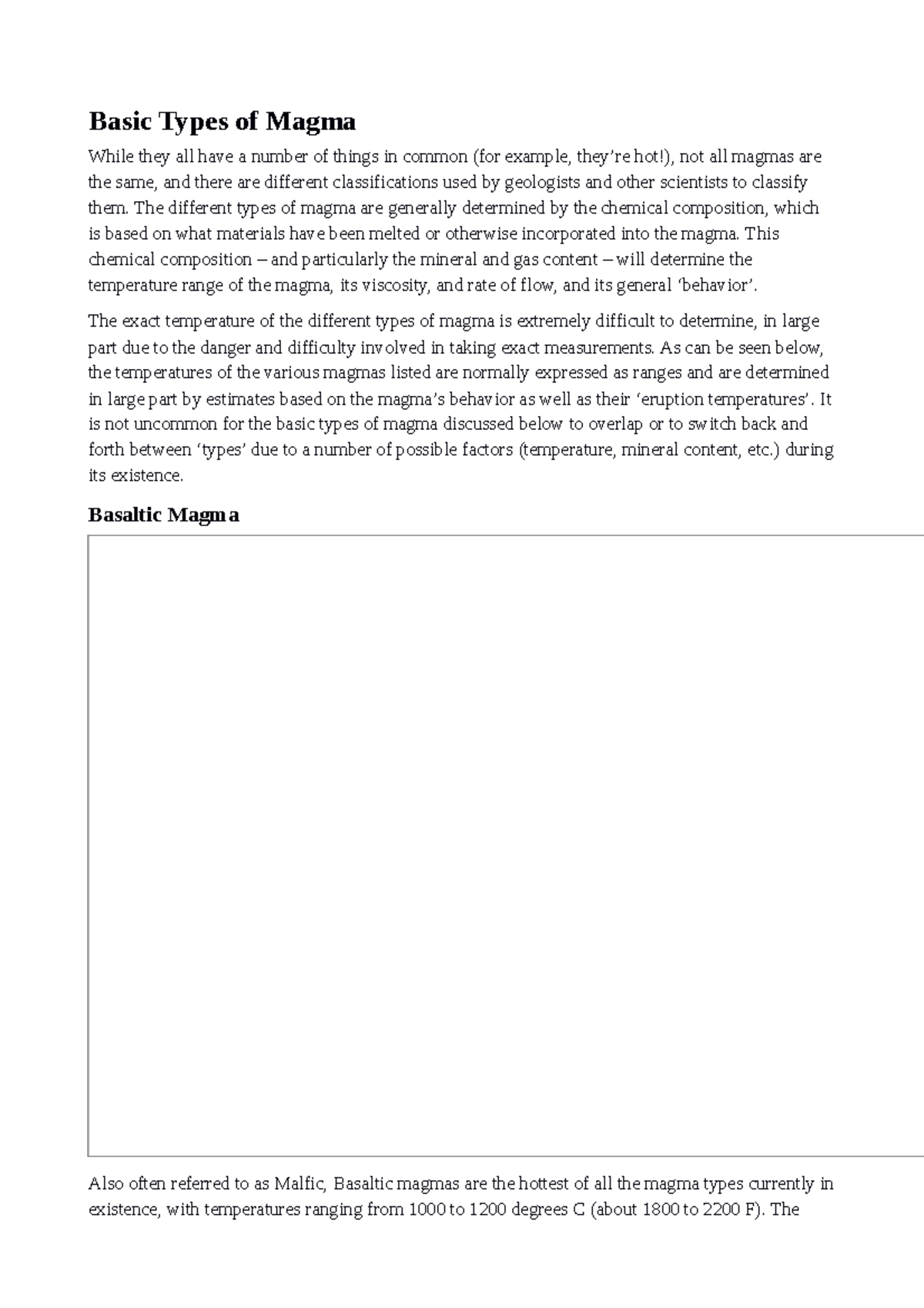 Types OF Magma - Basic Types of Magma While they all have a number of ...