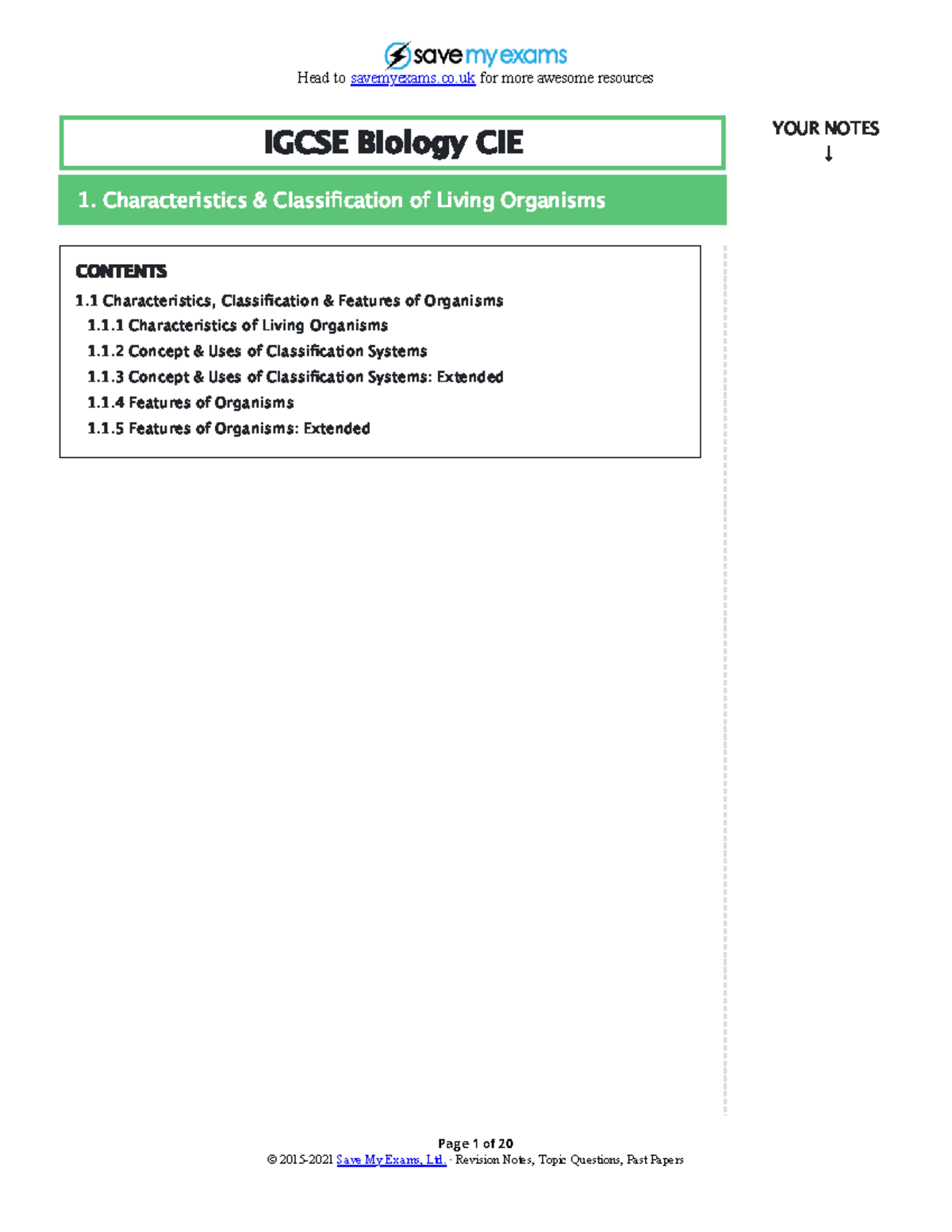 1. Characteristics and classification of living organisms - Page 1 of ...