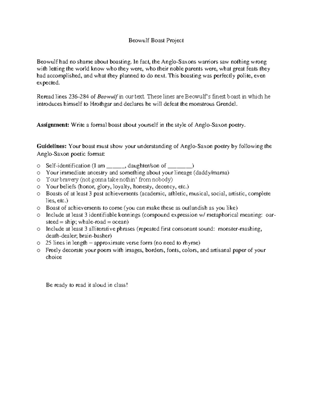 Beowulf Boast Project - its very important - Beowulf Boast Project ...