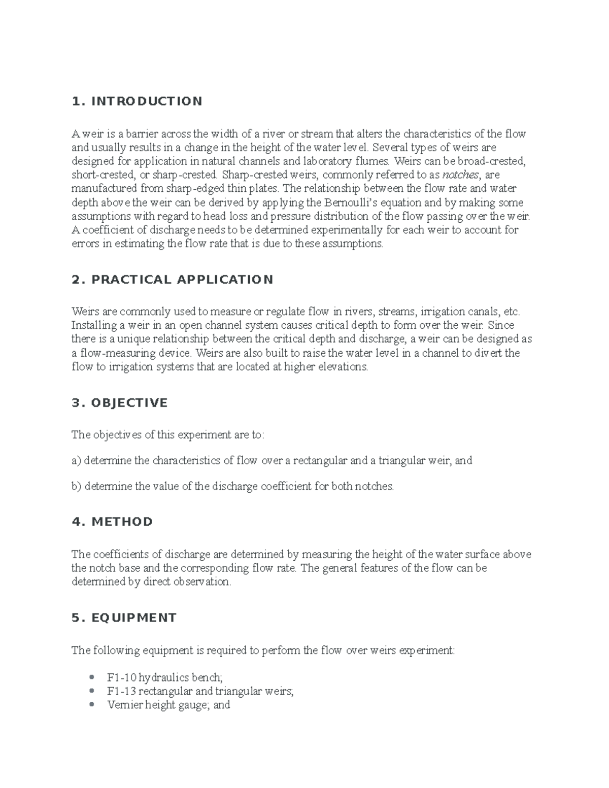 Discharge over notch - 1. INTRODUCTION A weir is a barrier across the ...