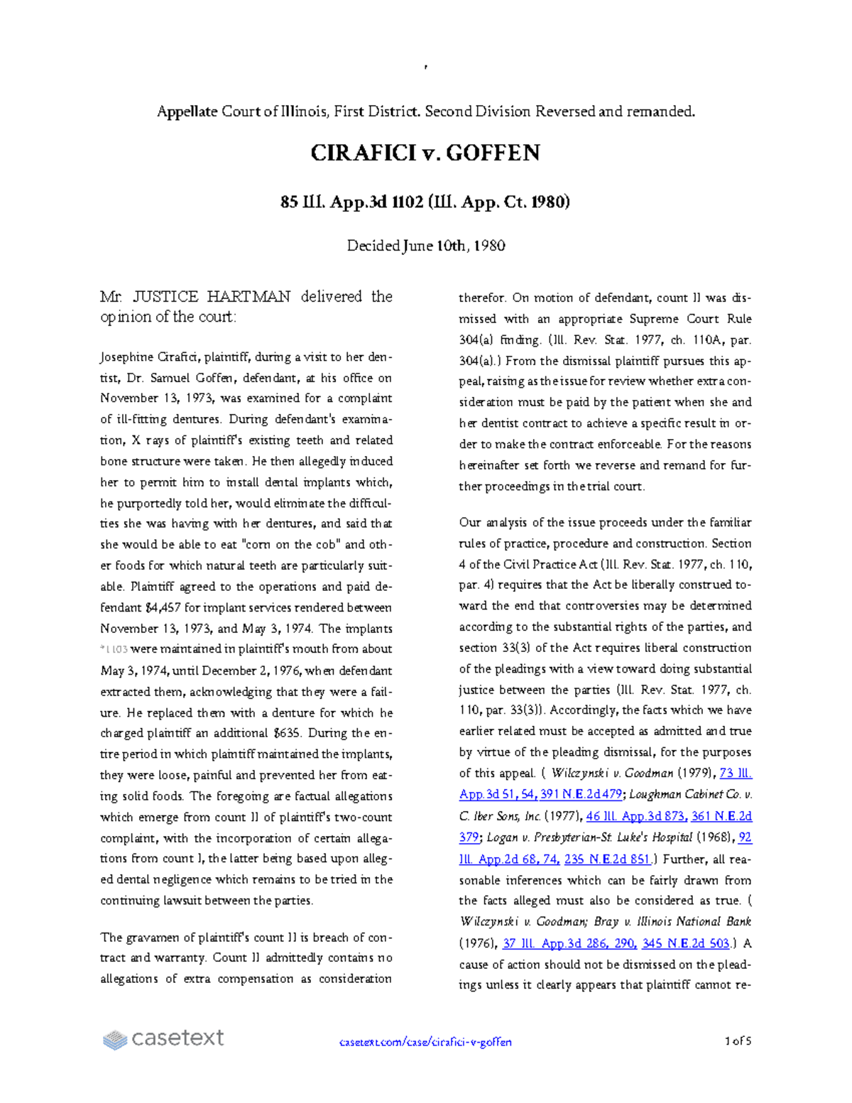 Cirafici V Goffen - Contracts - Appellate Court of Illinois, First ...