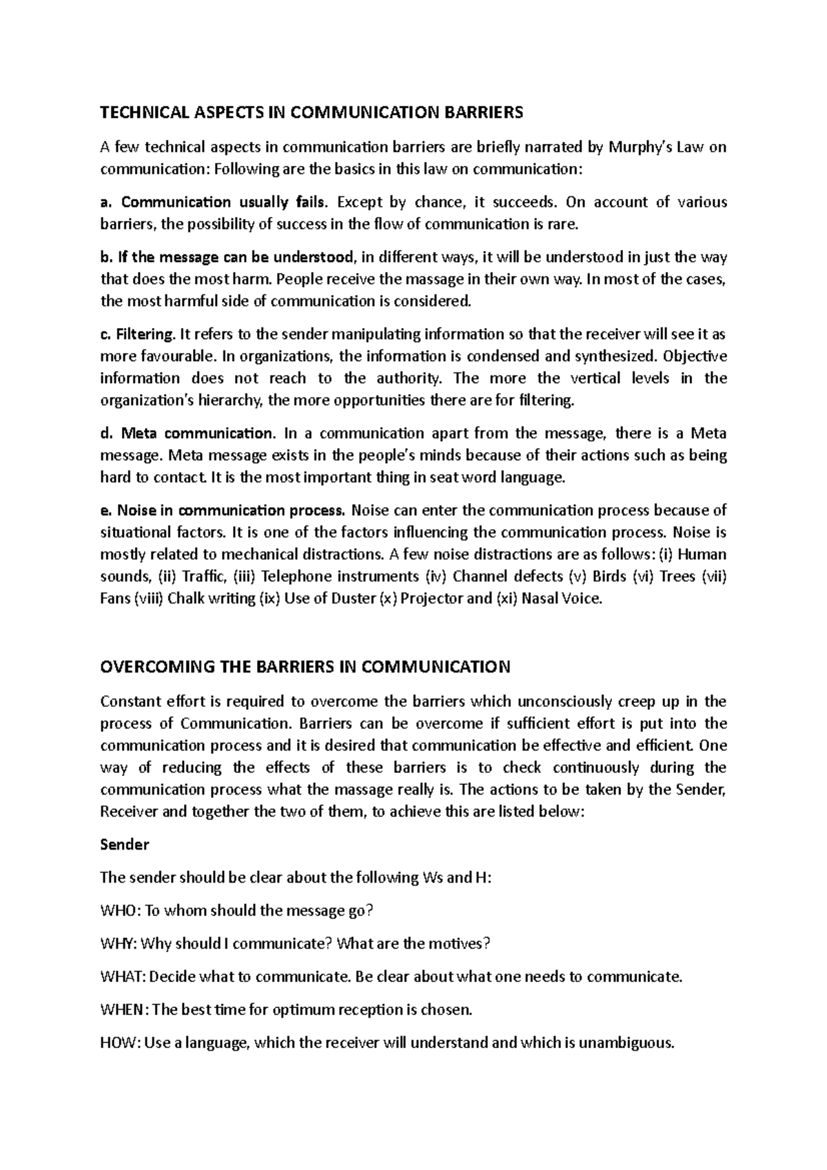 Technical Aspects IN Communication Barriers - TECHNICAL ASPECTS IN ...