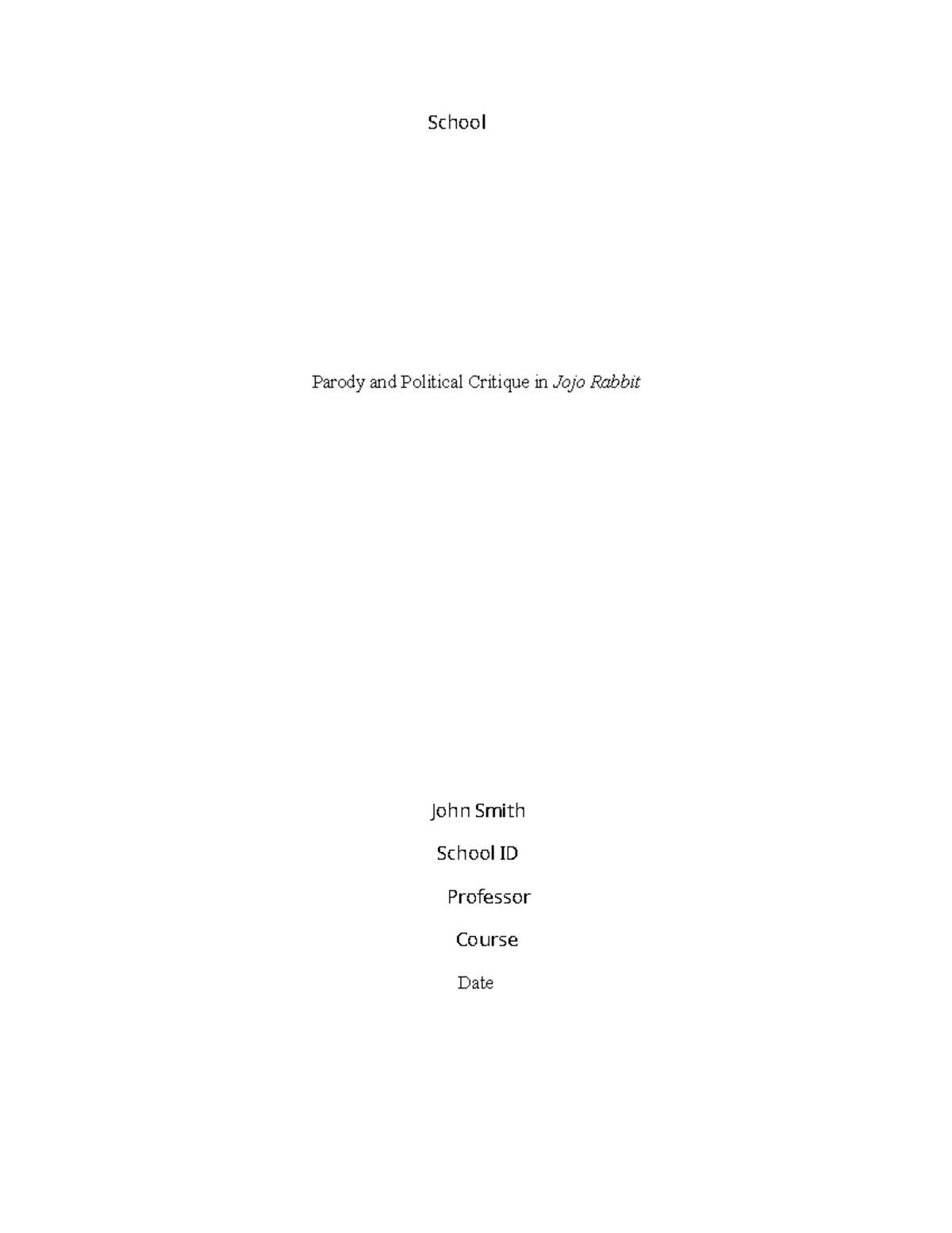 Sample Essay (2) - Parody and Political Critique in Jojo Rabbit Date ...
