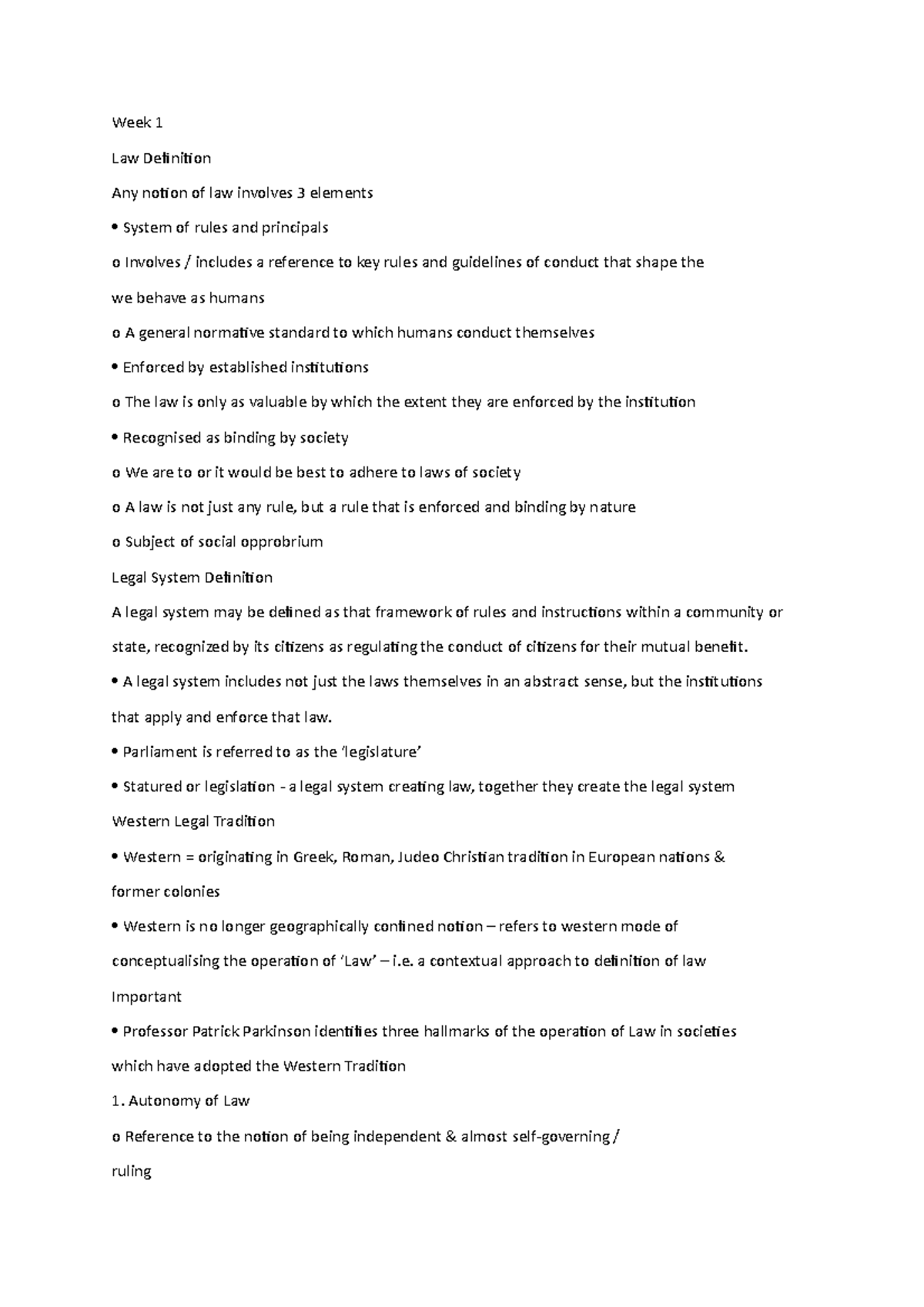 BLDG2012 Notes Week 1 Law Definition Any Notion Of Law Involves 3