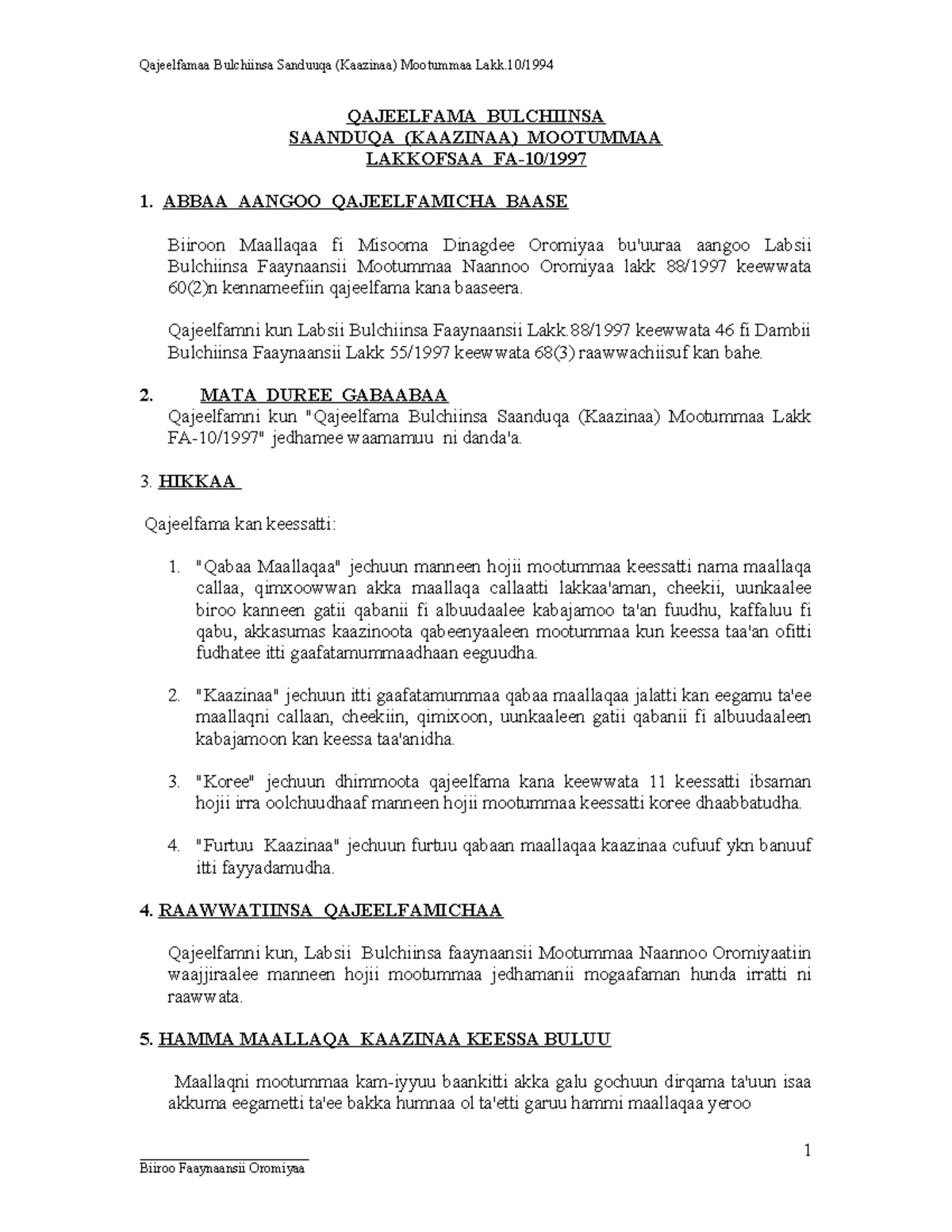 10 Qajeelfama Bulchiinsa Sanduuqa - QAJEELFAMA BULCHIINSA SAANDUQA ...