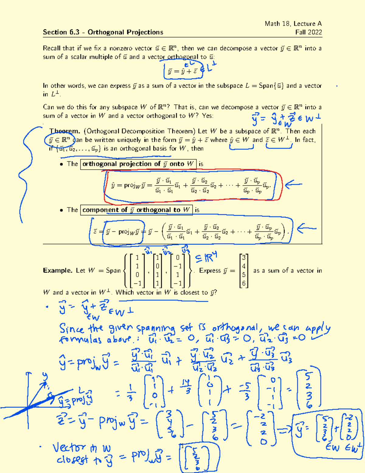 Section 6 - 6.3 - Section 6 - Orthogonal Projections Math 18, Lecture A ...