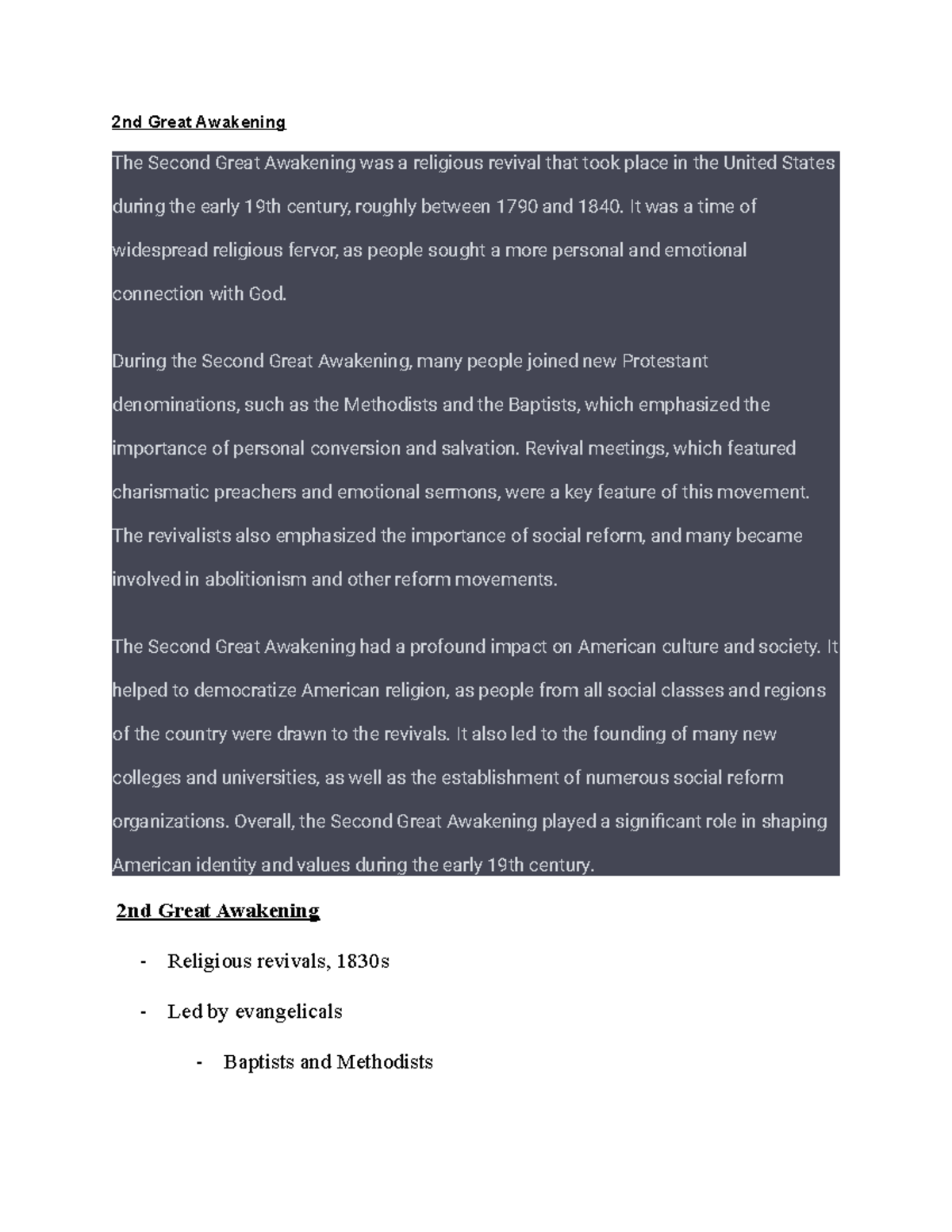 2nd Great Awakening - lecture notes Rachel Gunter - 2nd Great Awakening ...