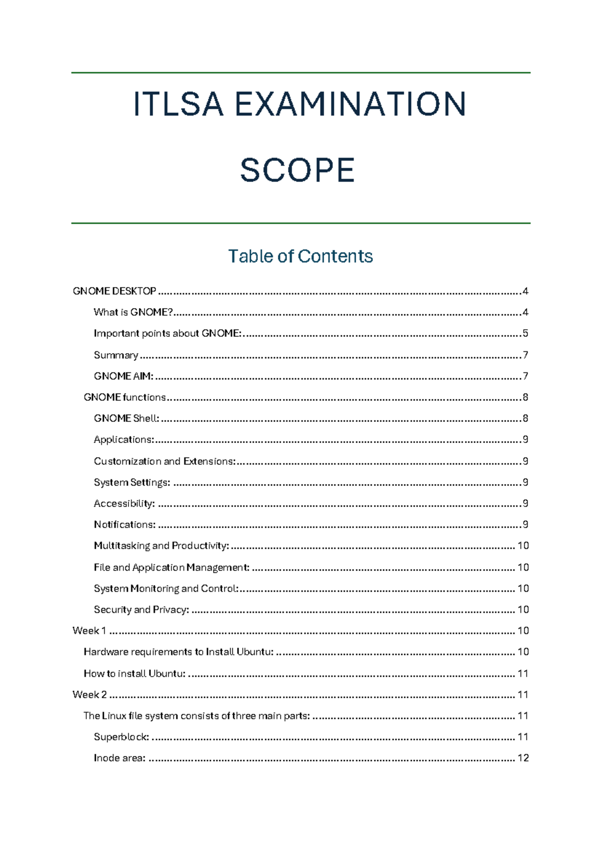 Itlsa Examination Scope - ITLSA EXAMINATION SCOPE GNOME DESKTOP Table ...