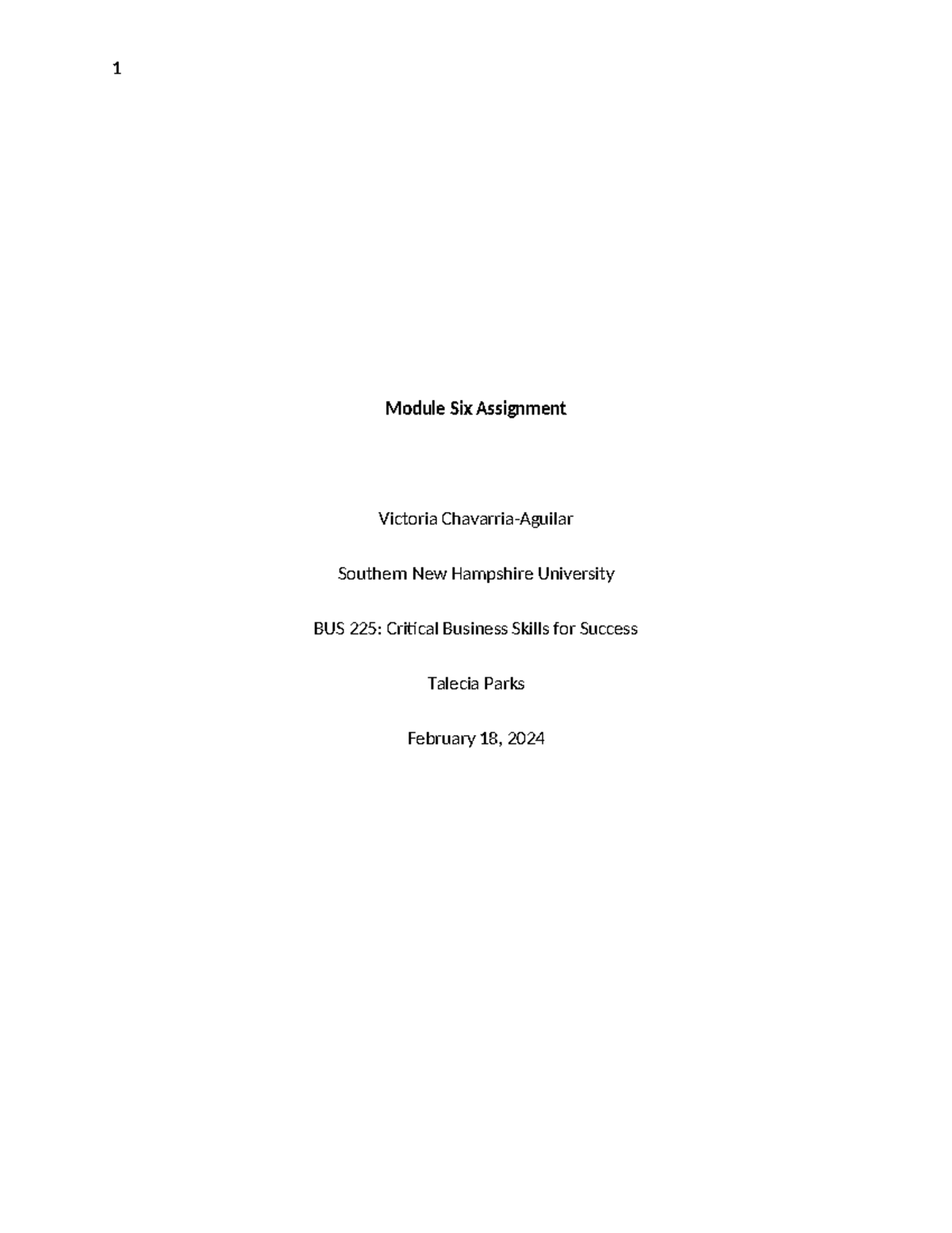 BUS225 Module Six Assignment - 1 Module Six Assignment Victoria ...