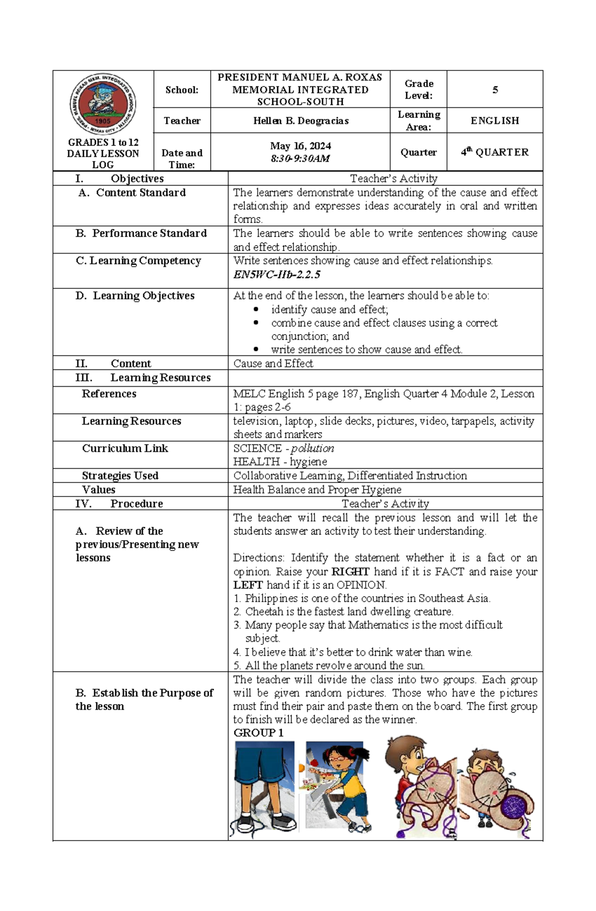 Grade-5- Lesson-PLAN - Hehwjsisnbz - GRADES 1 to 12 DAILY LESSON LOG ...