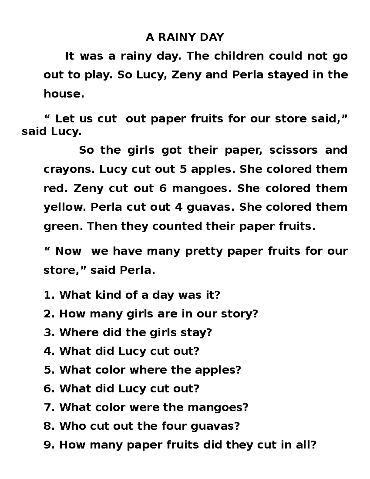 Developing-Reading-Power - A RAINY DAY It was a rainy day. The children ...
