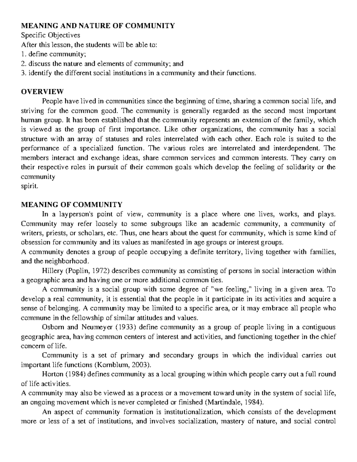 L5 & 6 - Concept of Community and Rural Community - MEANING AND NATURE ...