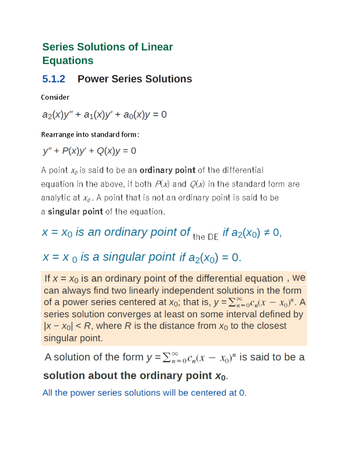 Solutions Section 5.1.2 - ENGR 213 - Consider Rearrange into standard form: A pointx 0 is said ...