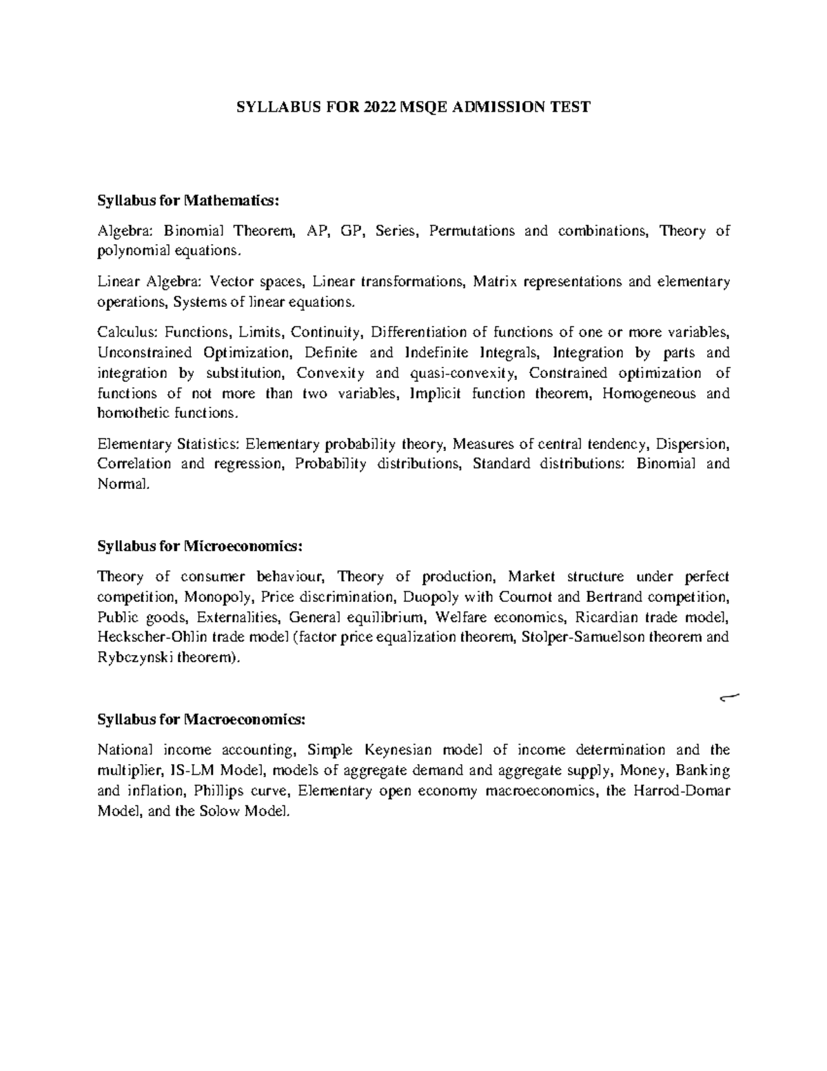 MSQE Syllabus 2022 Syllabus SYLLABUS FOR 2022 MSQE ADMISSION TEST msqe-syllabus-2022-syllabus-syllabus-for-2022-msqe-admission-test