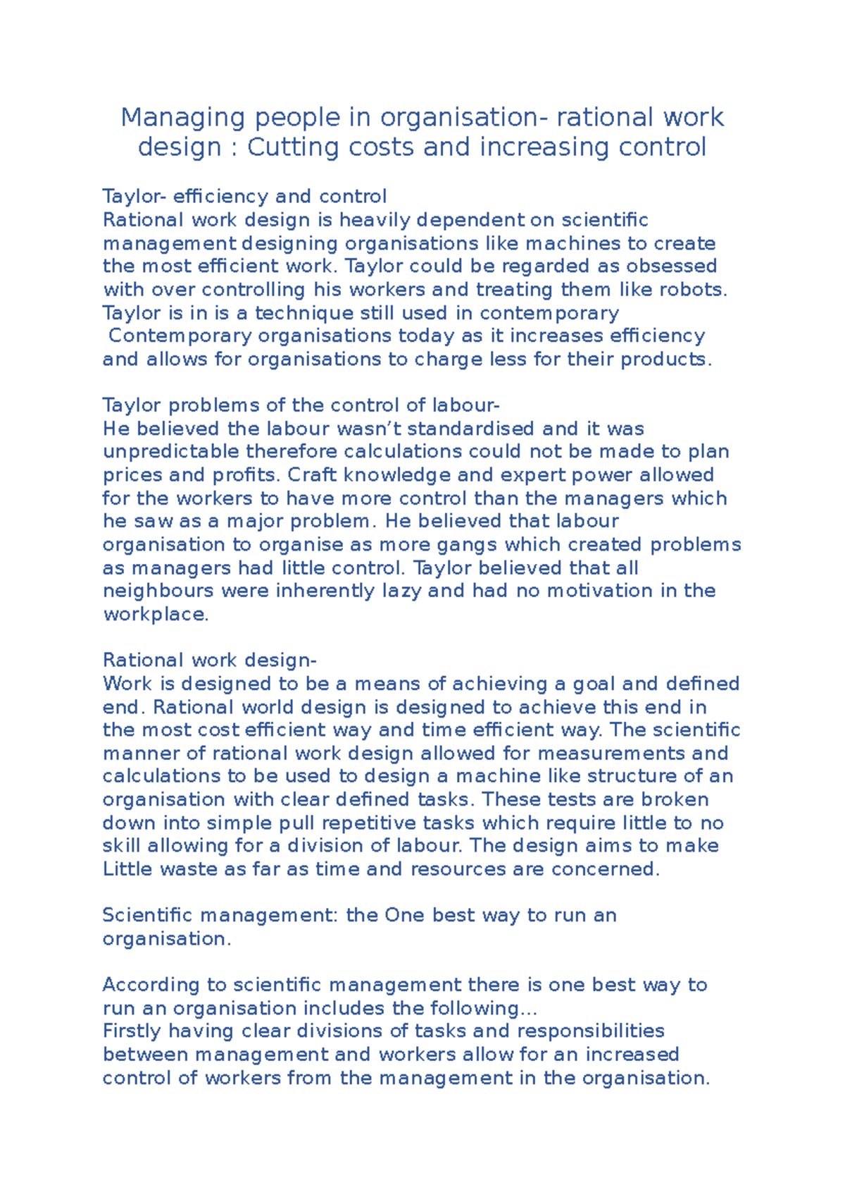 Managing people rationl work design - Managing people in organisation ...