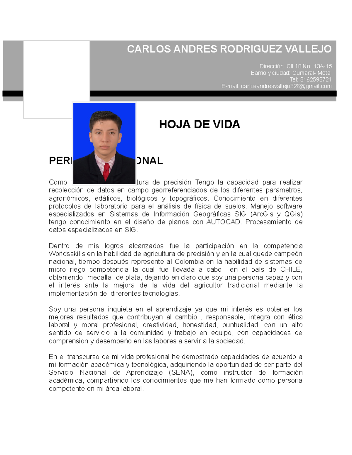 HOJA DE VIDA Carlos Andres Rodriguez - HOJA DE VIDA PERFIL PROFESIONAL ...