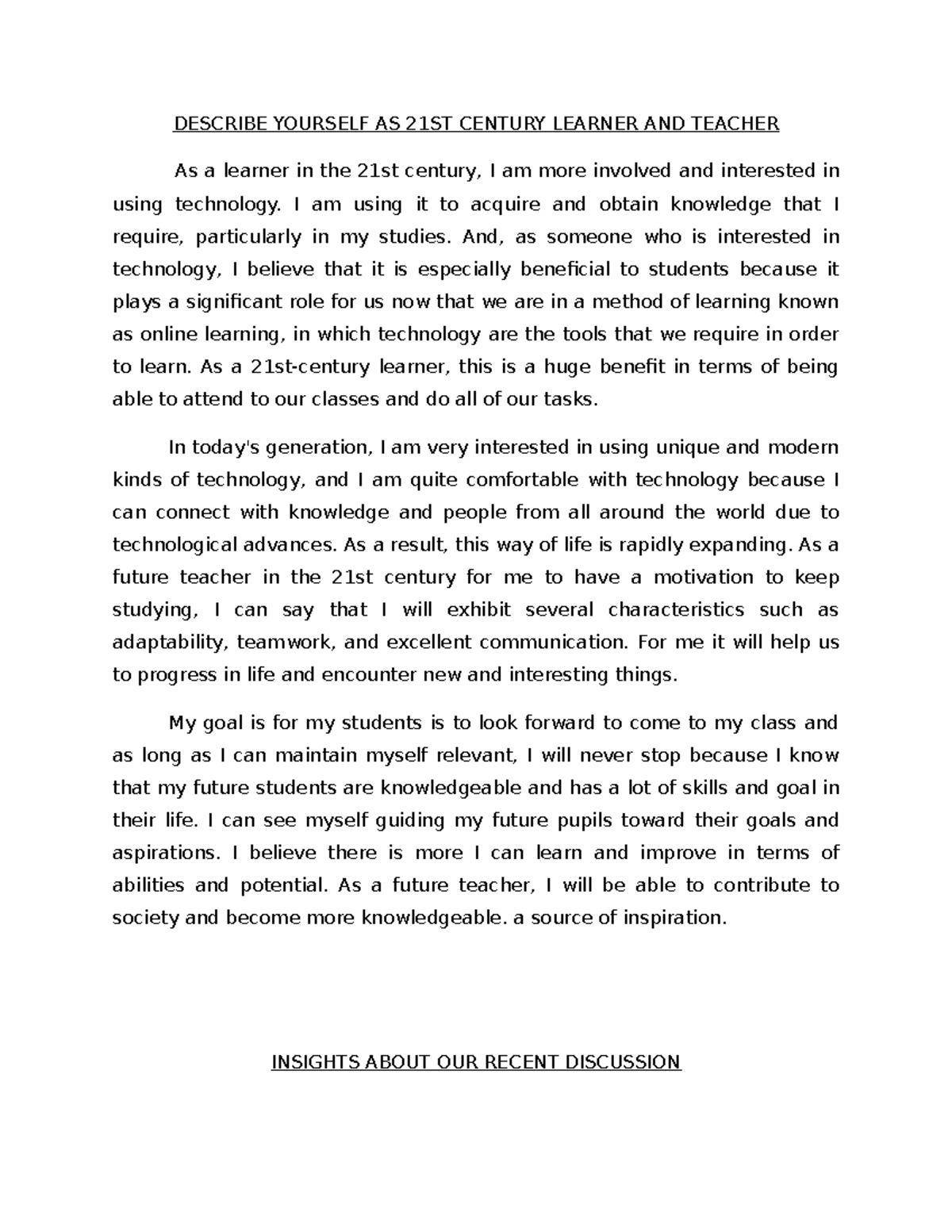 IDENTITY AS A TEACHER AND LEARNER FOR THE 21ST CENTURY - DESCRIBE ...