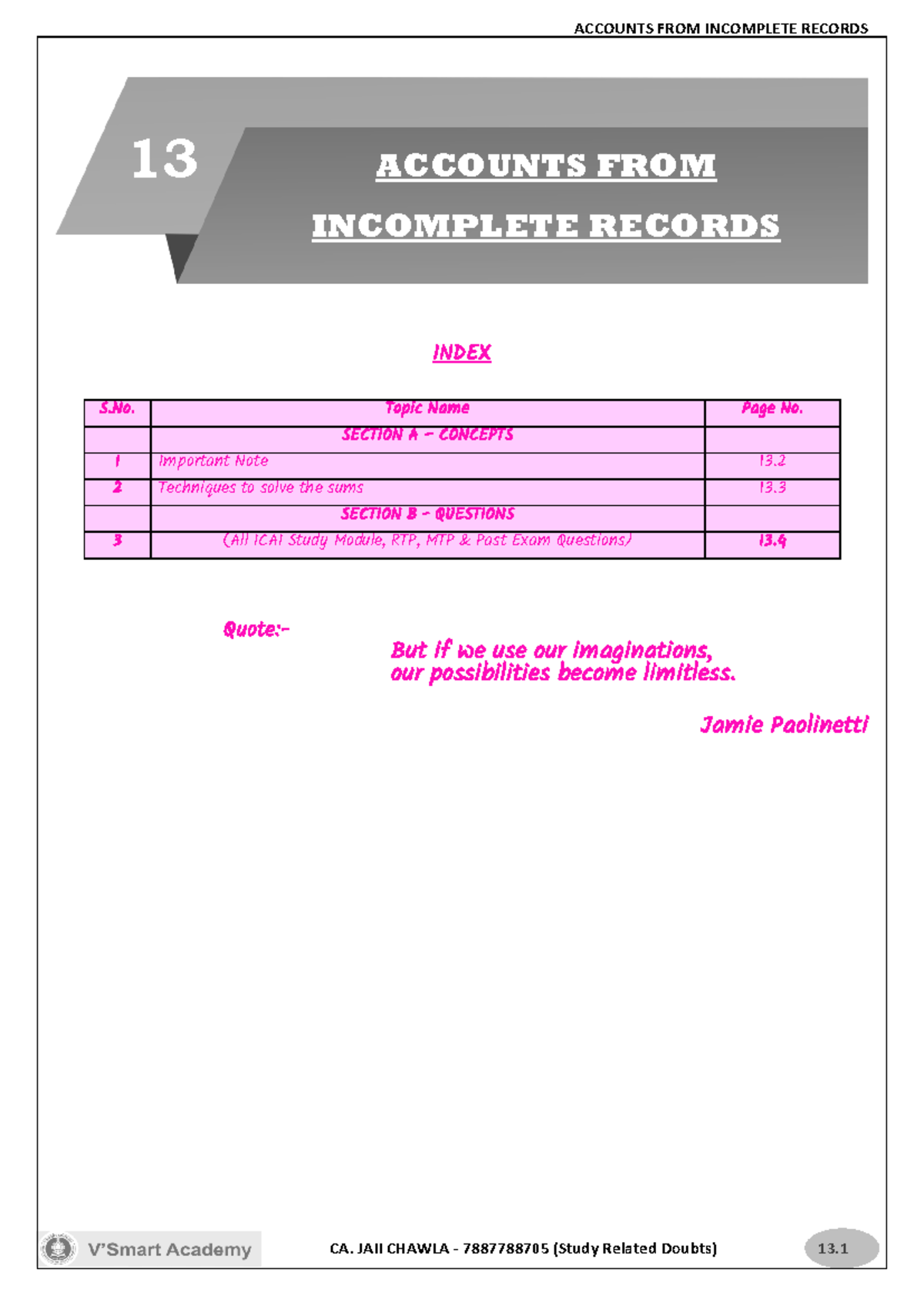 Accounts FOR Incompete Records - ACCOUNTS FROM INCOMPLETE RECORDS CA ...