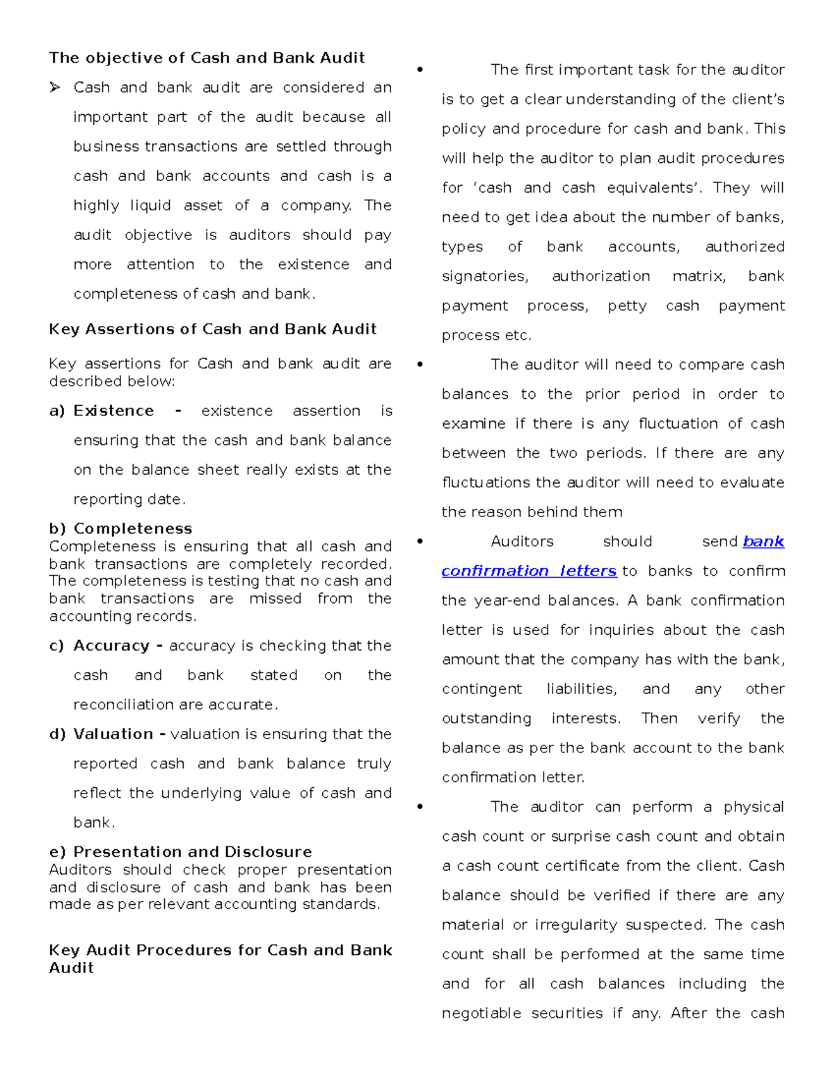 Objective of Cash and Bank Audit - The audit objective is auditors ...