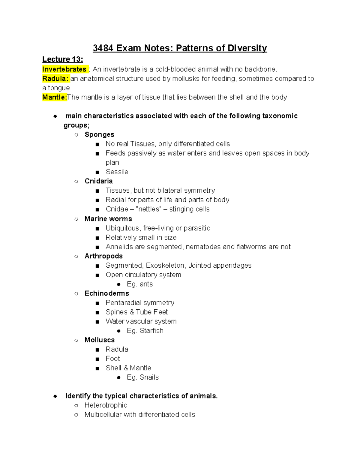 Patterns Final Exam Doc - 3484 Exam Notes: Patterns of Diversity ...