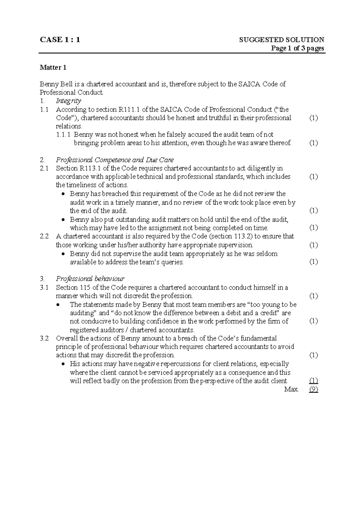 Auditing case study 1-1 - CASE 1 : 1 SUGGESTED SOLUTION Page 1 of 3 ...