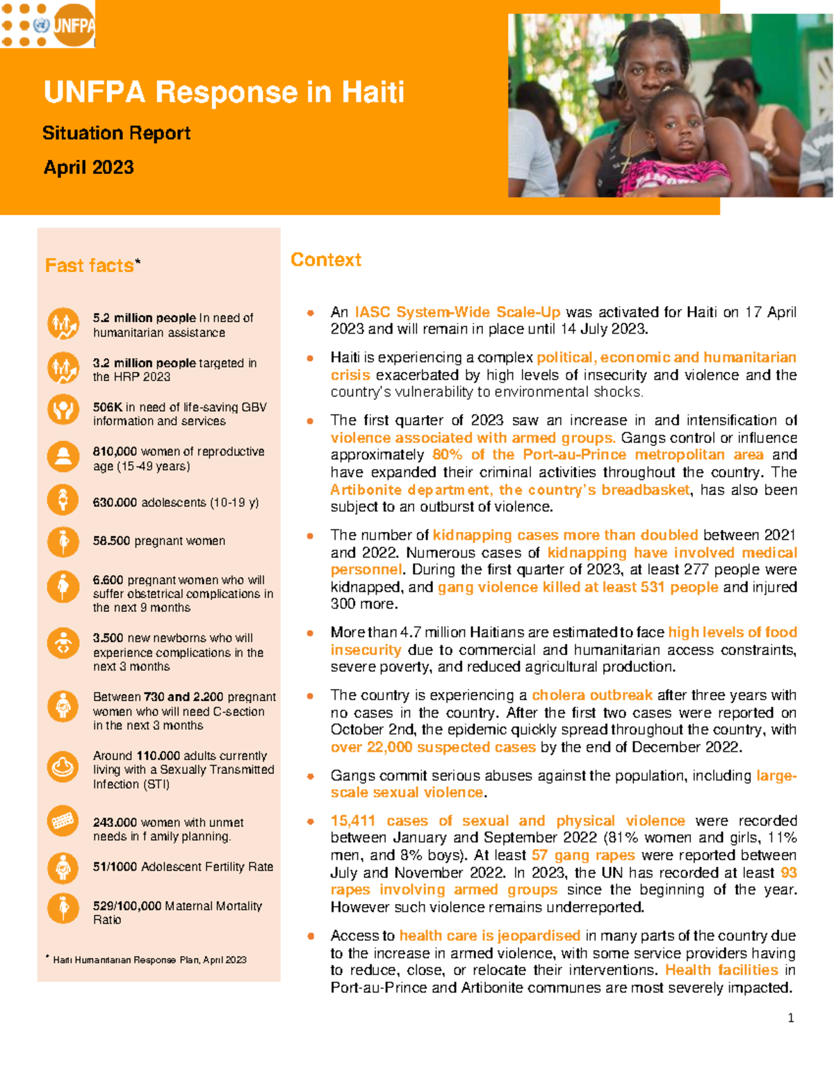 Sit Rep - Haiti - April 2023 final - UNFPA Response in Haiti Situation ...
