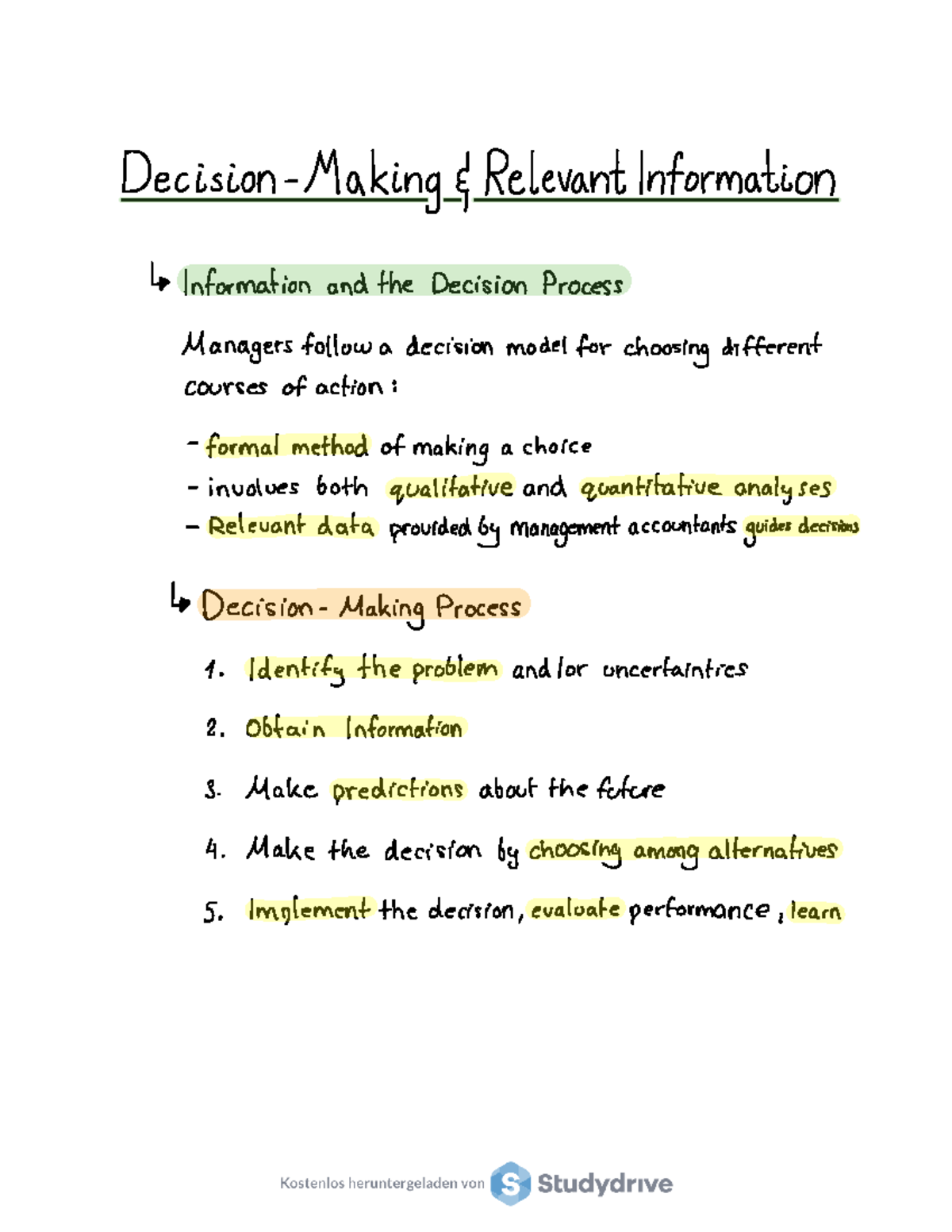 Summary Chapter 9 - Decision-Making & Relevant Information - Decision ...