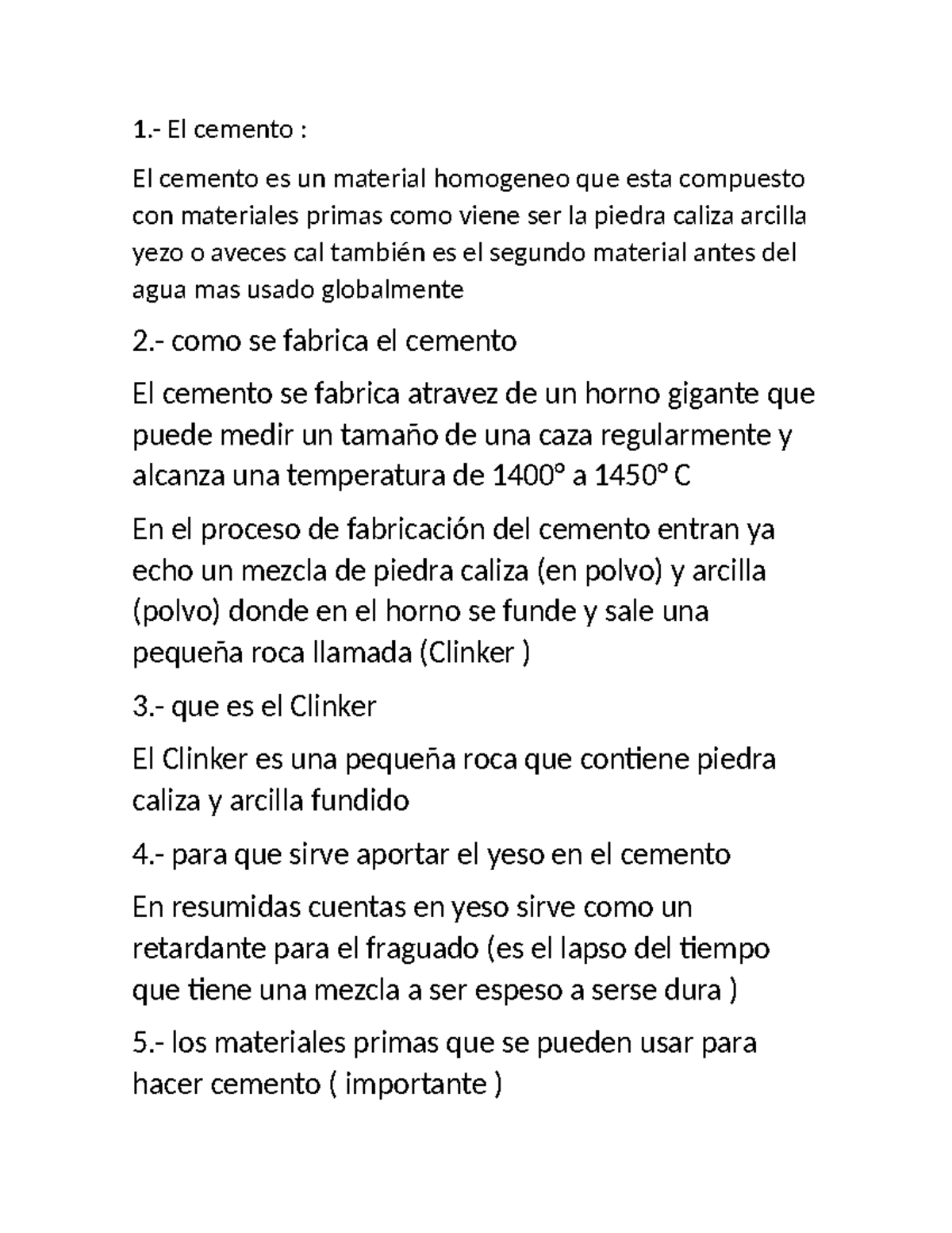 El cemento - 1.- El cemento : El cemento es un material homogeneo que ...