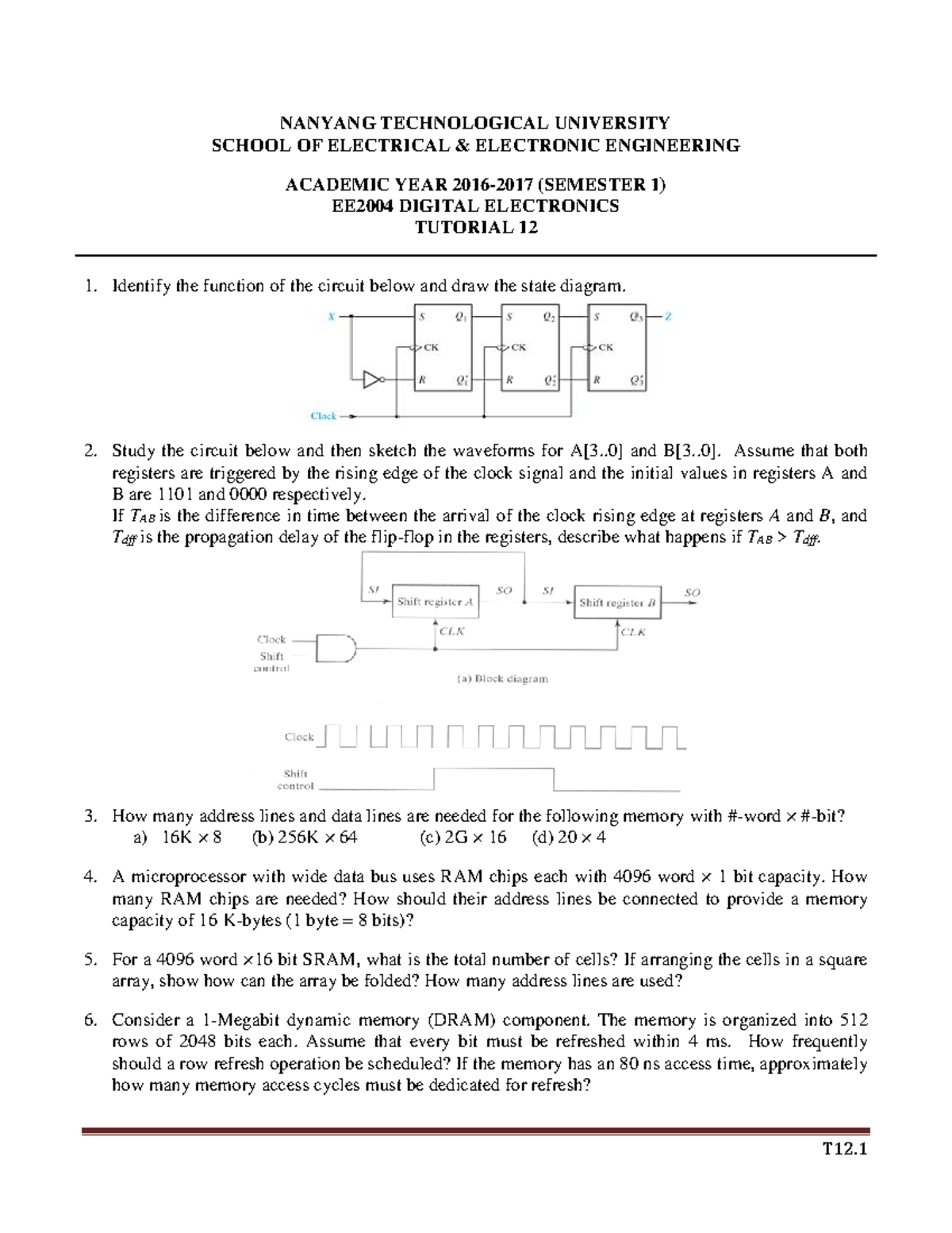 Tutorial 12 - NANYANG TECHNOLOGICAL UNIVERSITY SCHOOL OF ELECTRICAL ...