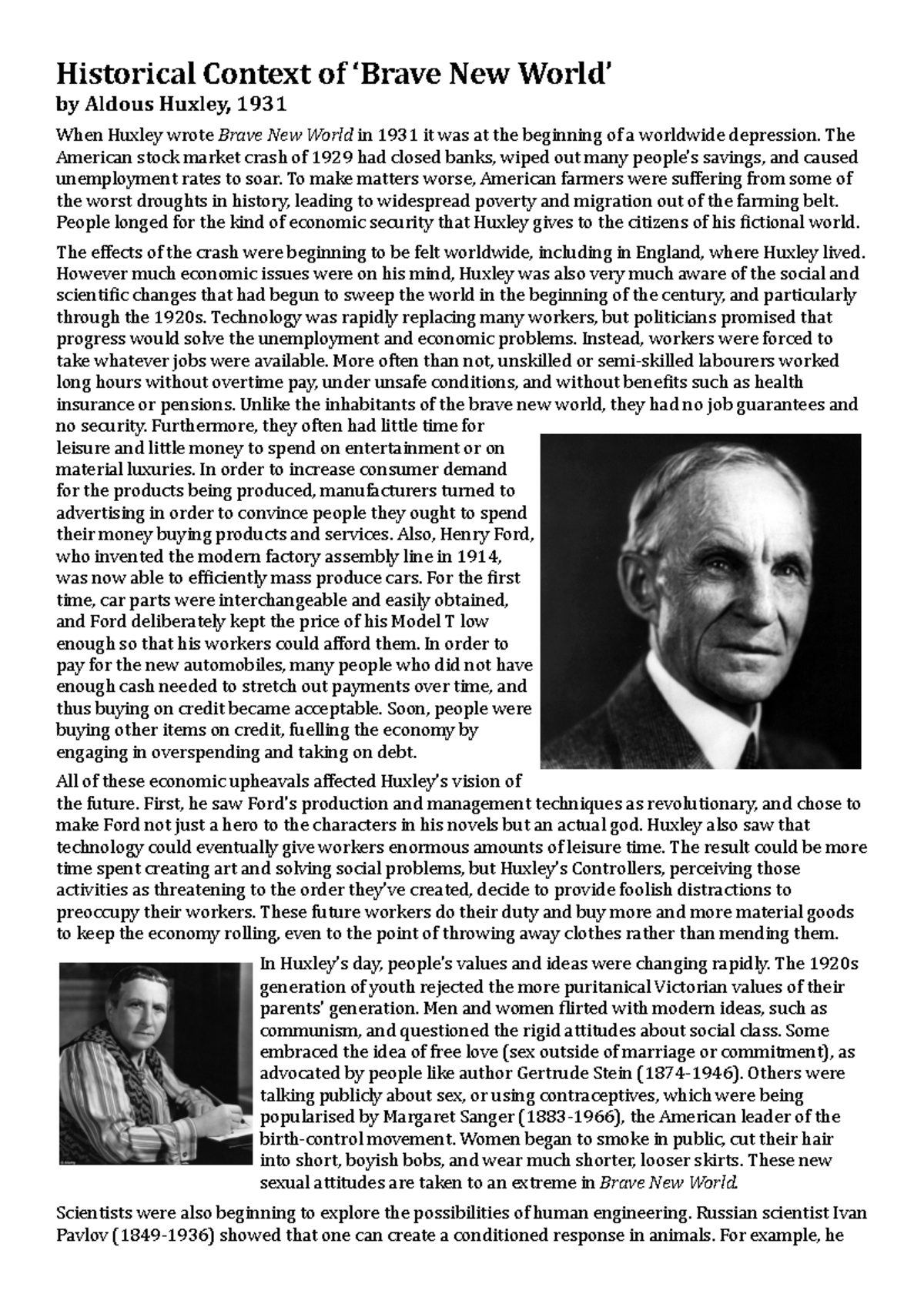 Brave New World - Context - Historical Context of ‘Brave New World’ by ...