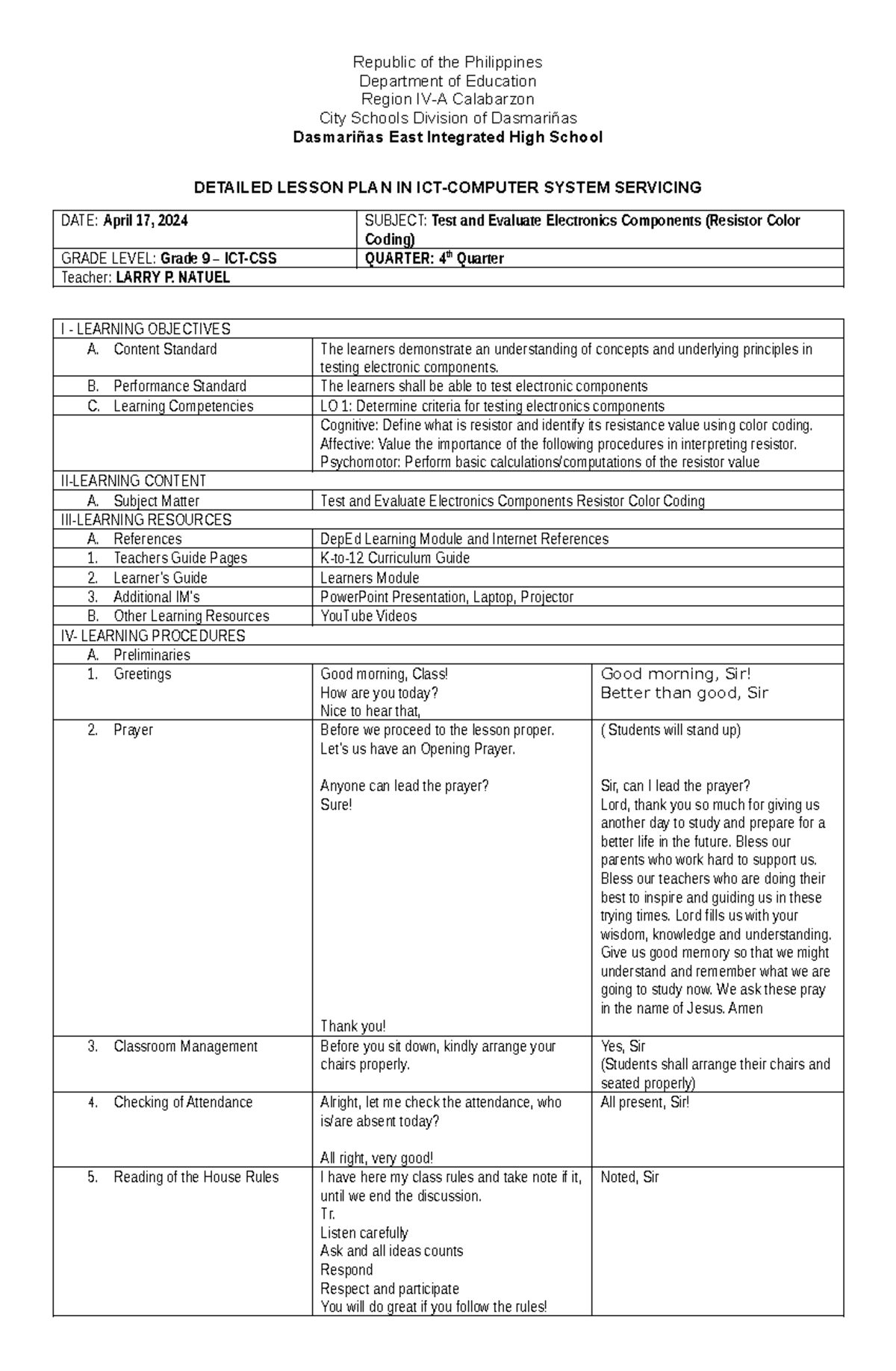 CSS- Demonstration - Republic of the Philippines Department of ...