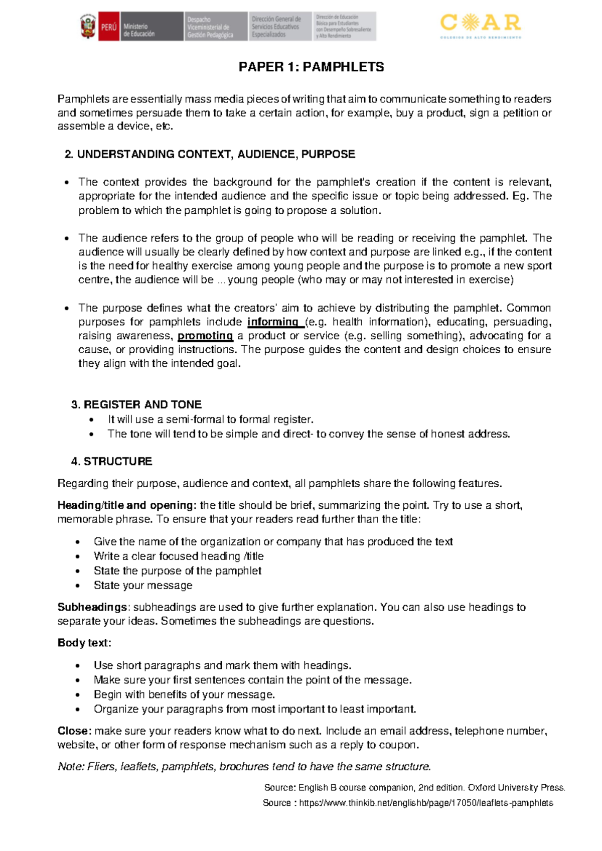 Pamphlet - material de repaso - PAPER 1: PAMPHLETS Pamphlets are ...