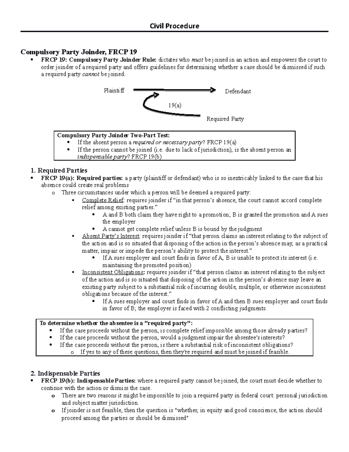 Civil procedure - Prof Glass 2 - Civil Procedure Compulsory Party ...
