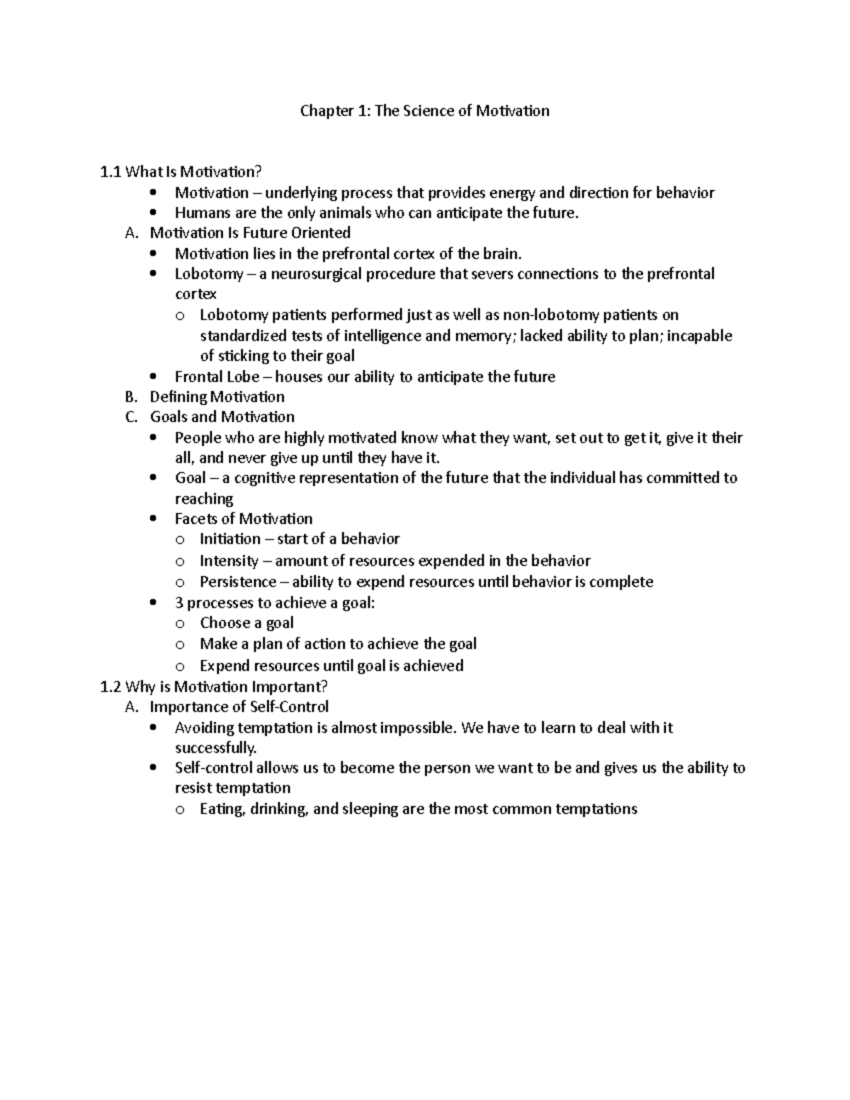 Chapters 1-3 Notes - Motivation Science - PSY 3353 - Mississippi State ...
